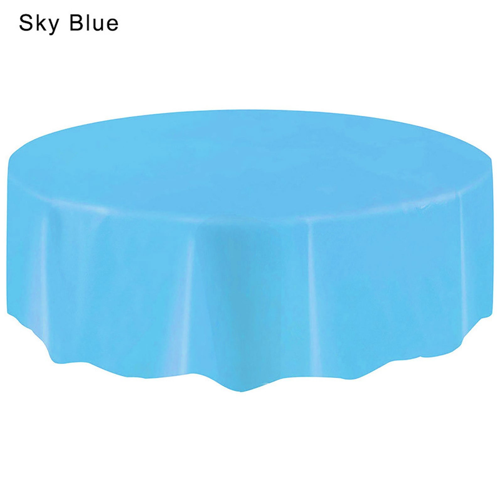 XMMSWDLA Premium Round blue Plastic Tablecloth - 2.13m. Disposable ...