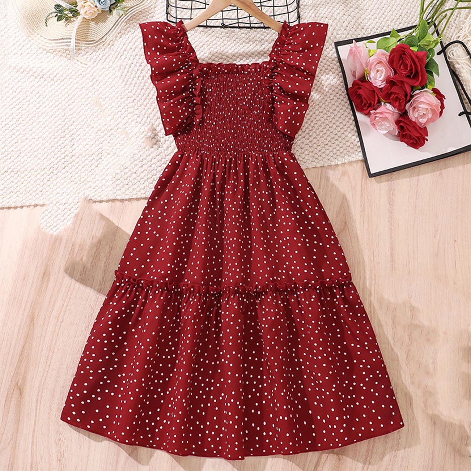 XMMSWDLA Princess Dress Kids Dresses for Girls 8-13T Red Lace Square ...