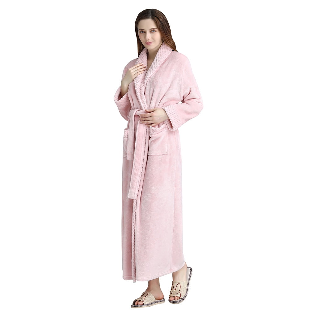 Xmmswdla Robes For Women Plush Fleece Bath Robe Shawl Collar Long Robe