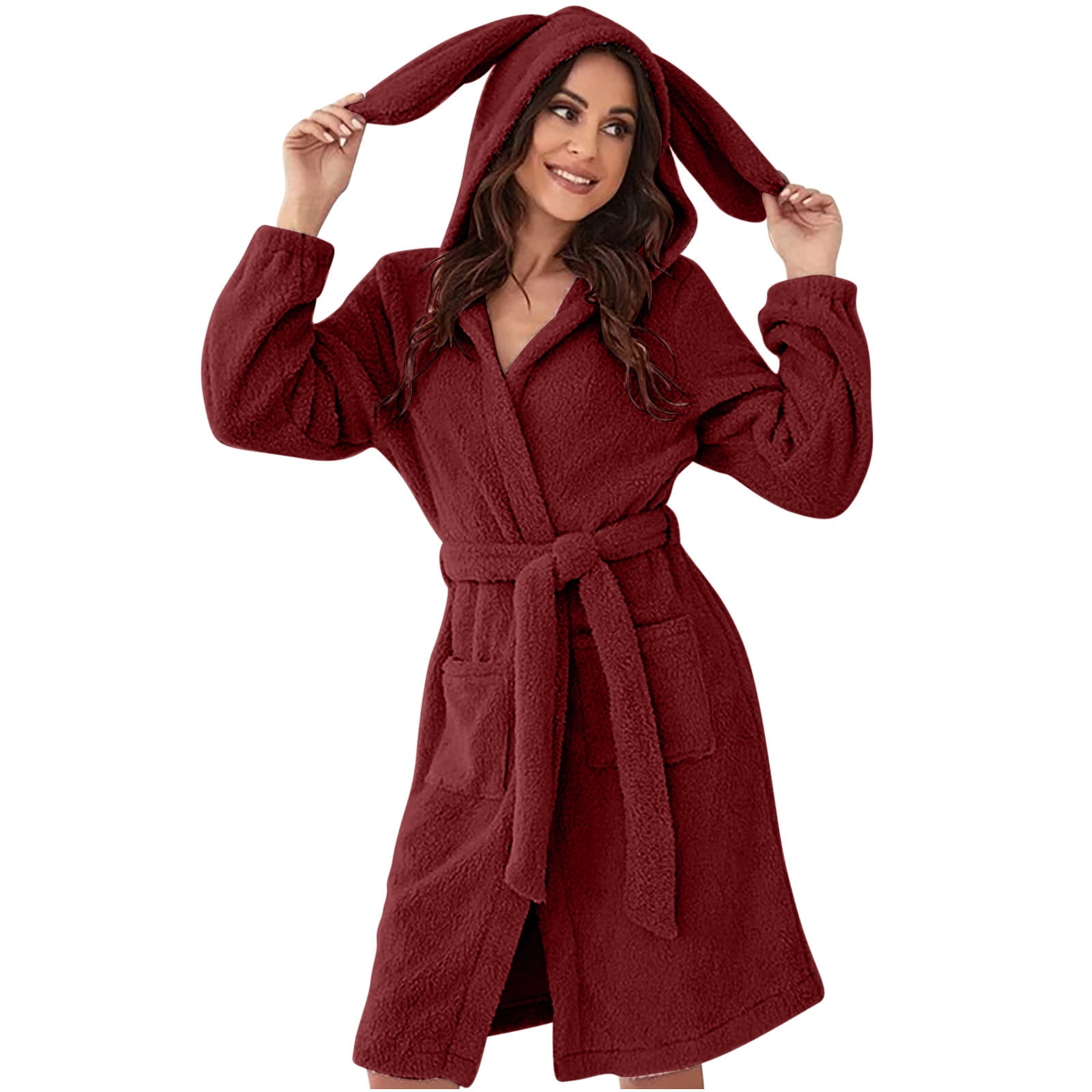 XMMSWDLA Robes for Women with Hood Long Soft Warm Full Length Bathrobes ...