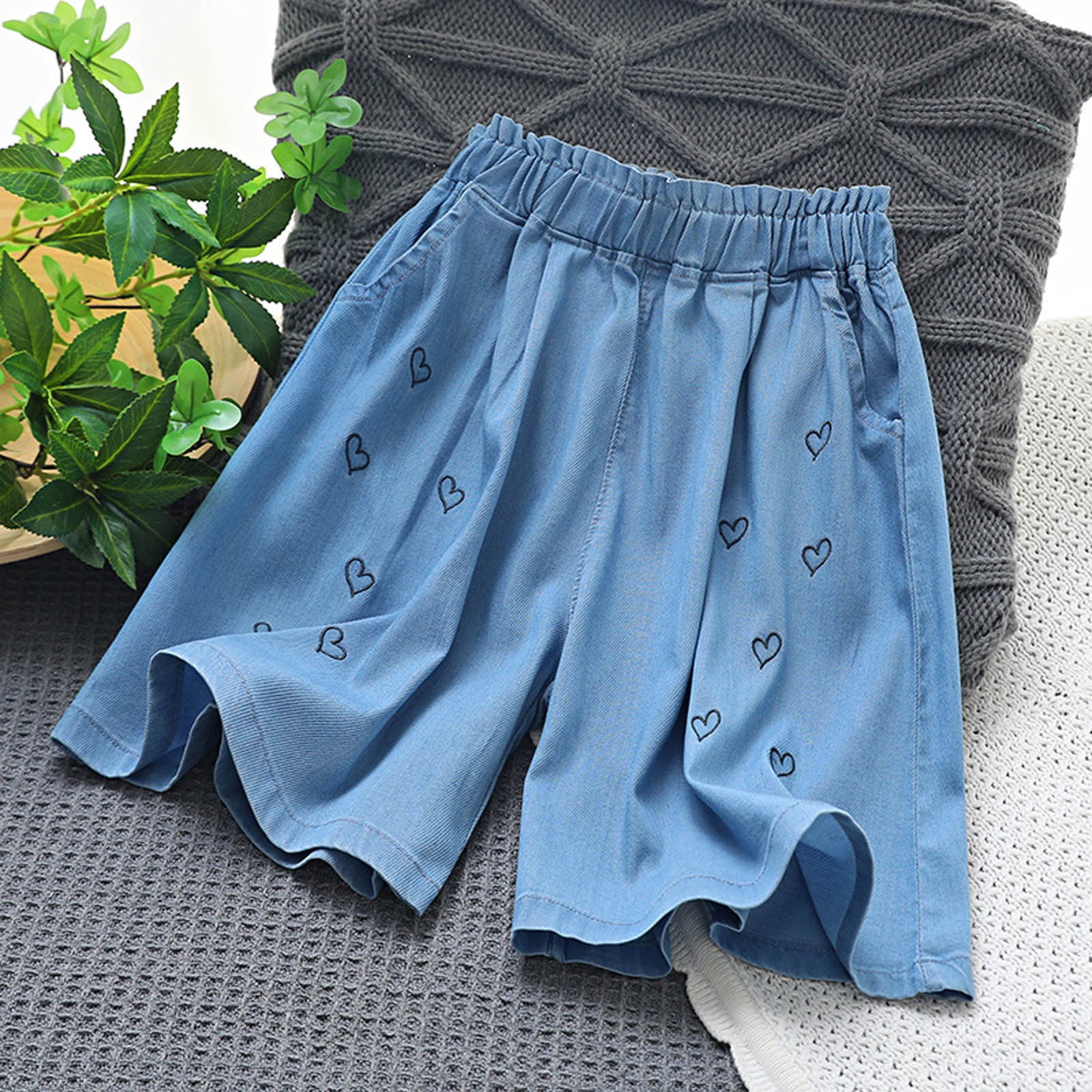 XMMSWDLA Short Sundress Girls Jeans Denim Shorts Waist Kids Stretch ...