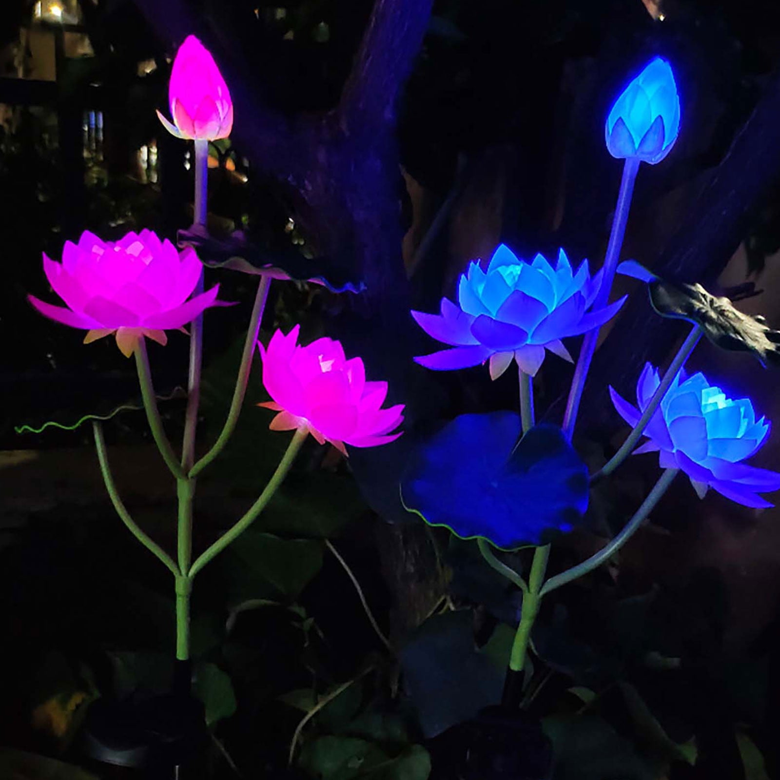 XMMSWDLA Solar Garden Lights, Upgraded Solar Lotus Flower Lights ...