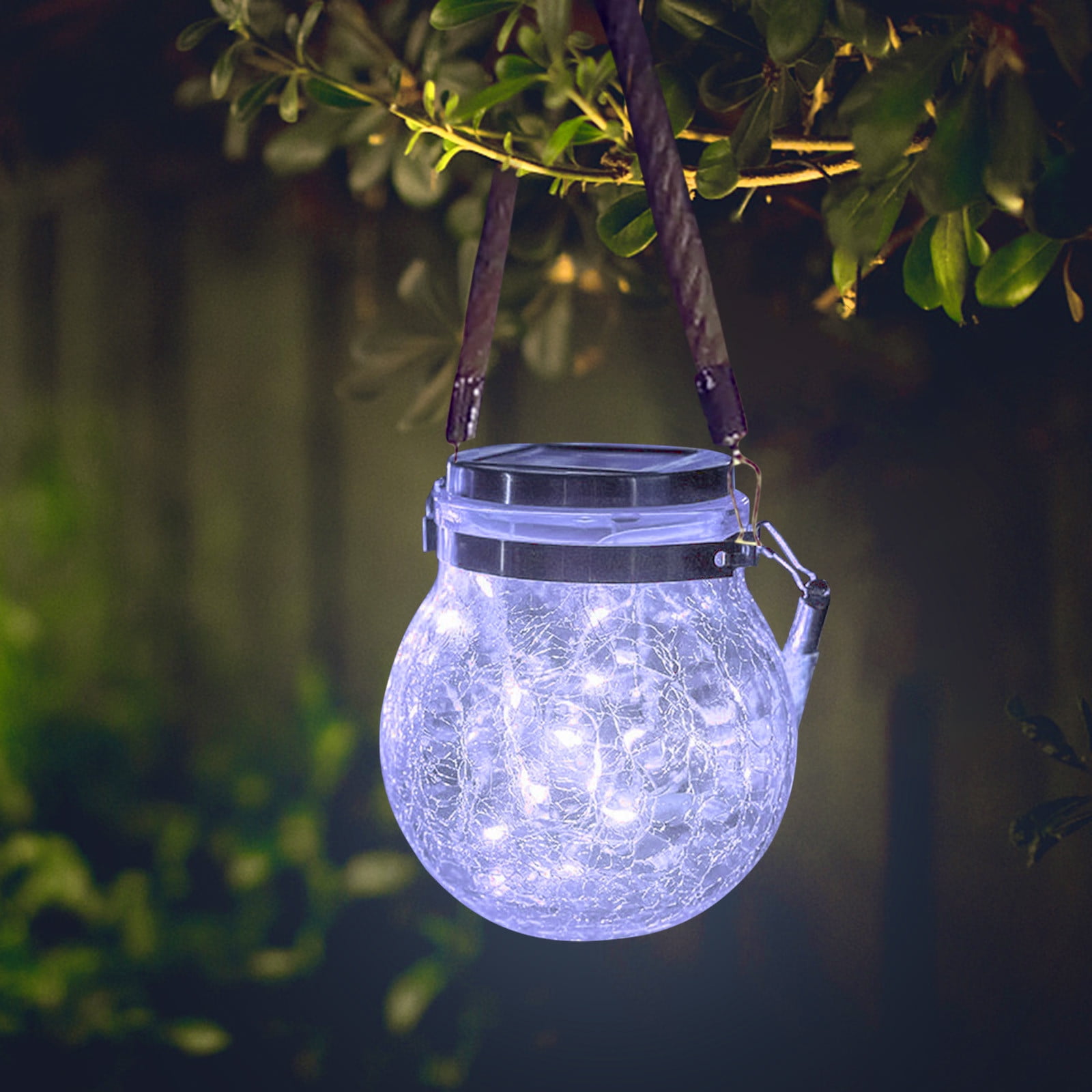 XMMSWDLA Solar Lantern Crackle Glass Ball, Amber Warm Solar Lanterns ...