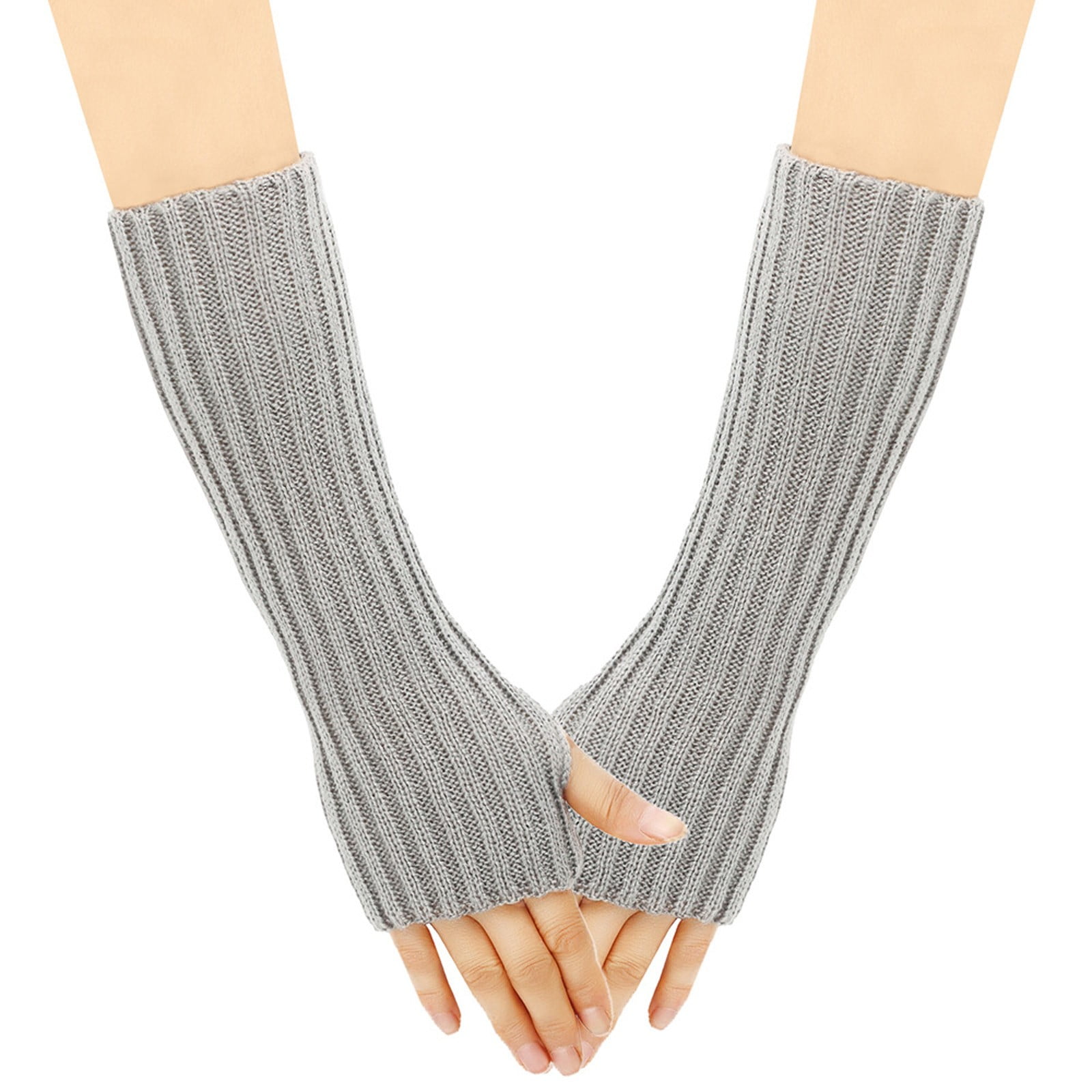 XMMSWDLA Winter Fingerless Gloves Long Thermal Knitted Mittens Stretchy ...
