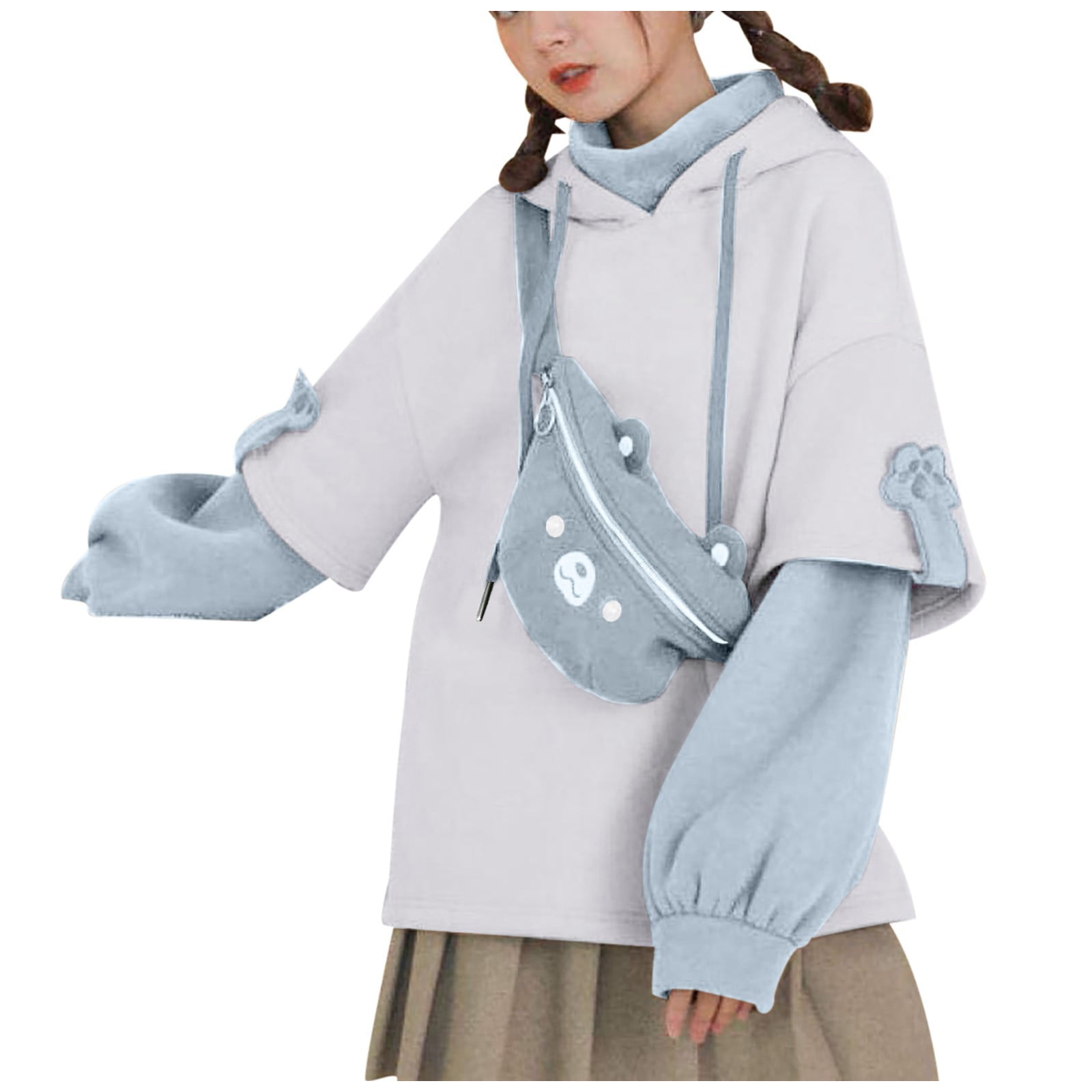 XMMSWDLA Women Cute Hoodie Girl Cartoon Bear Embroidery Long Sleeve ...