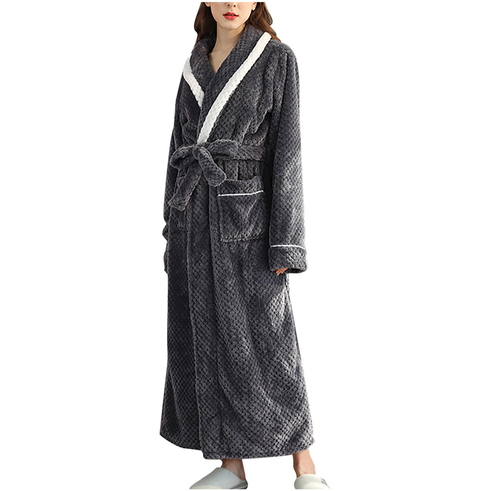 XMMSWDLA Women's Fleece Robes, Long Winter Warm Soft Plush Bathrobes ...