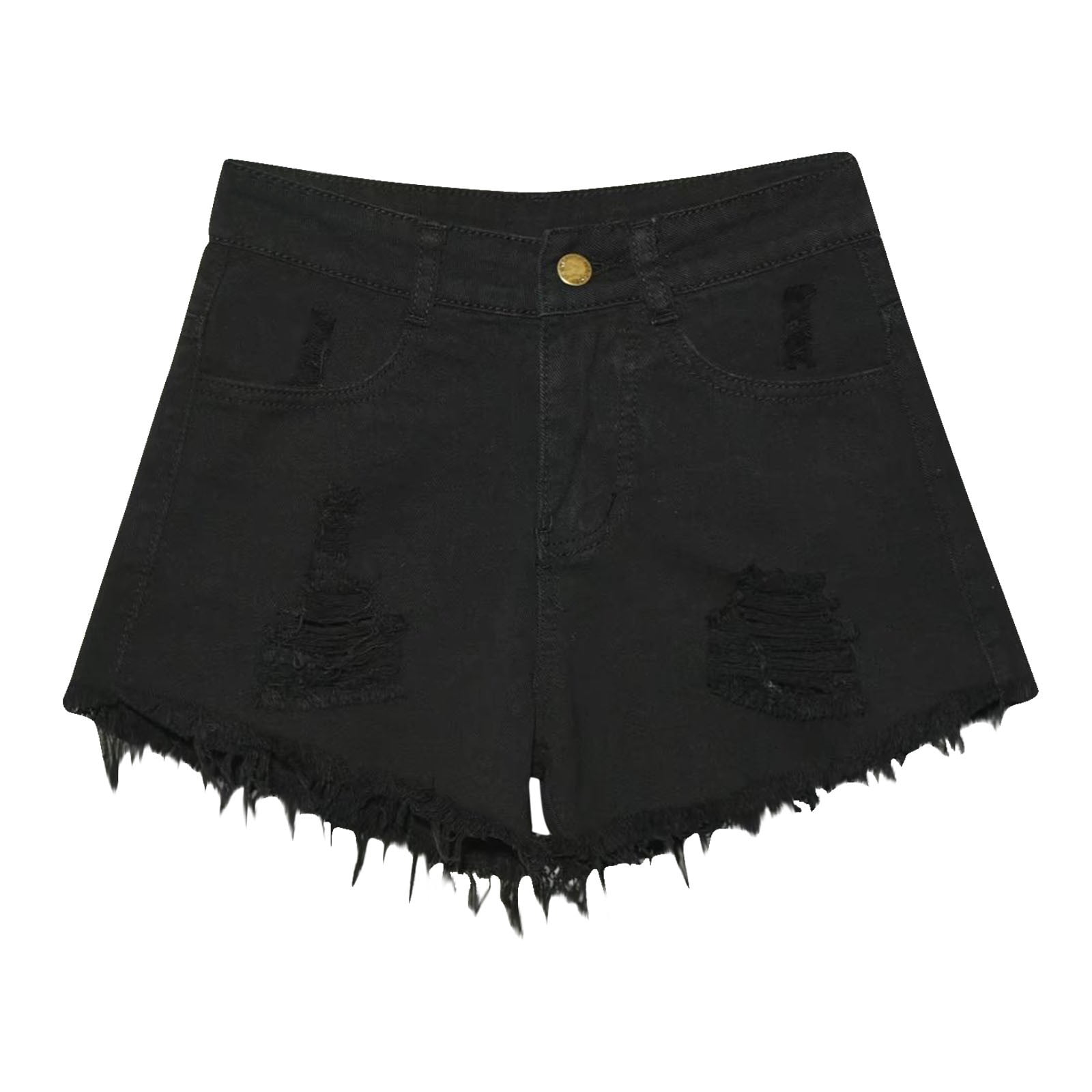 XMMSWDLA Women's High Waisted Denim Shorts Stretchy Cuffed Hem Jean ...