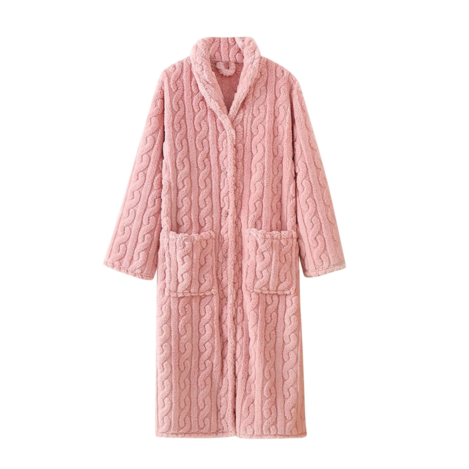 Xmmswdla Womens Plush Long Robe Soft Bathrobe Button Up Housecoat