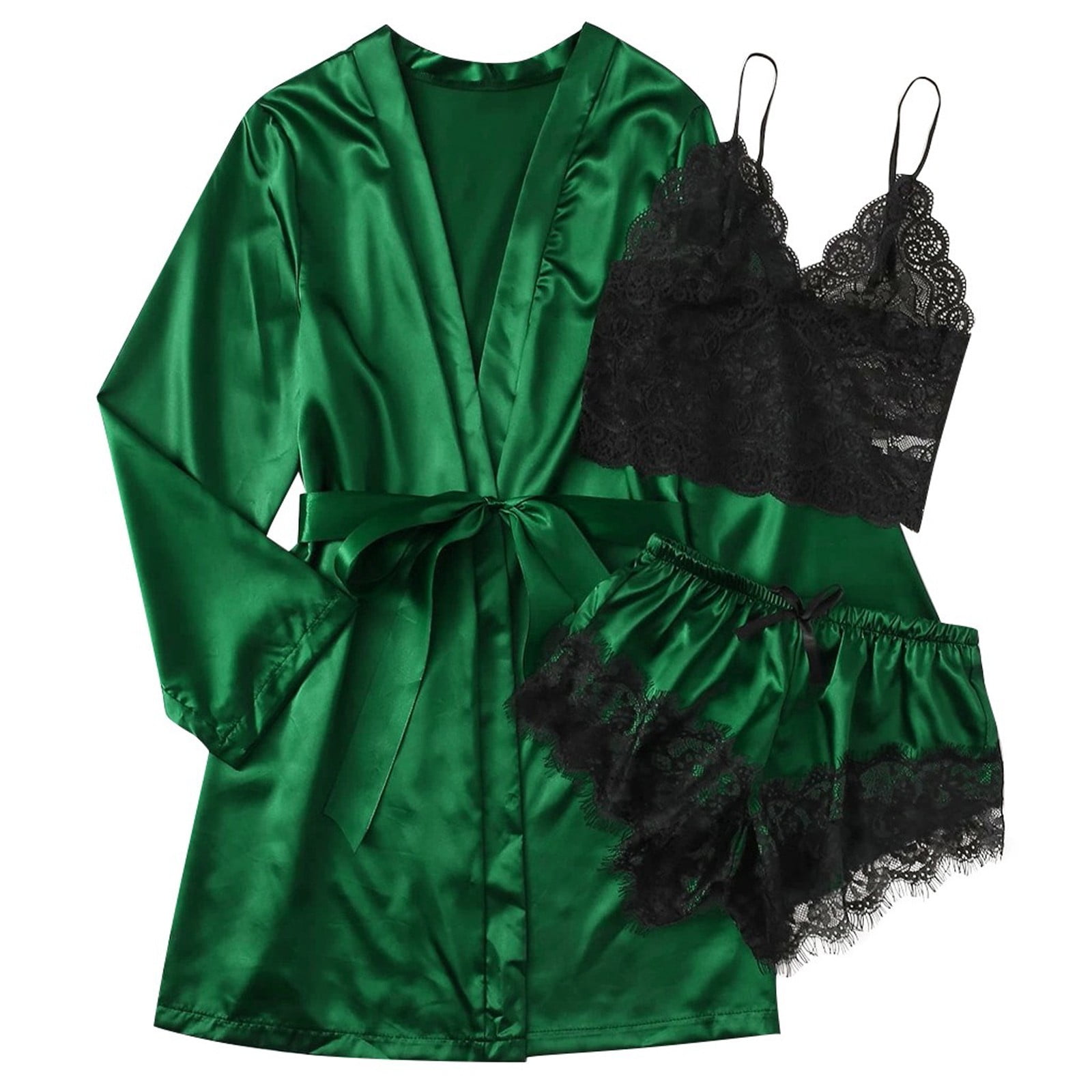 XMMSWDLA Women's Satin Robe Set Nightgown with Robes Silk Pajama Set 3 ...