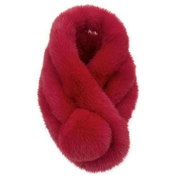 XMMSWDLA Women's Winter Fake Faux Fur Scarf Wrap Collar Shawl Red ...