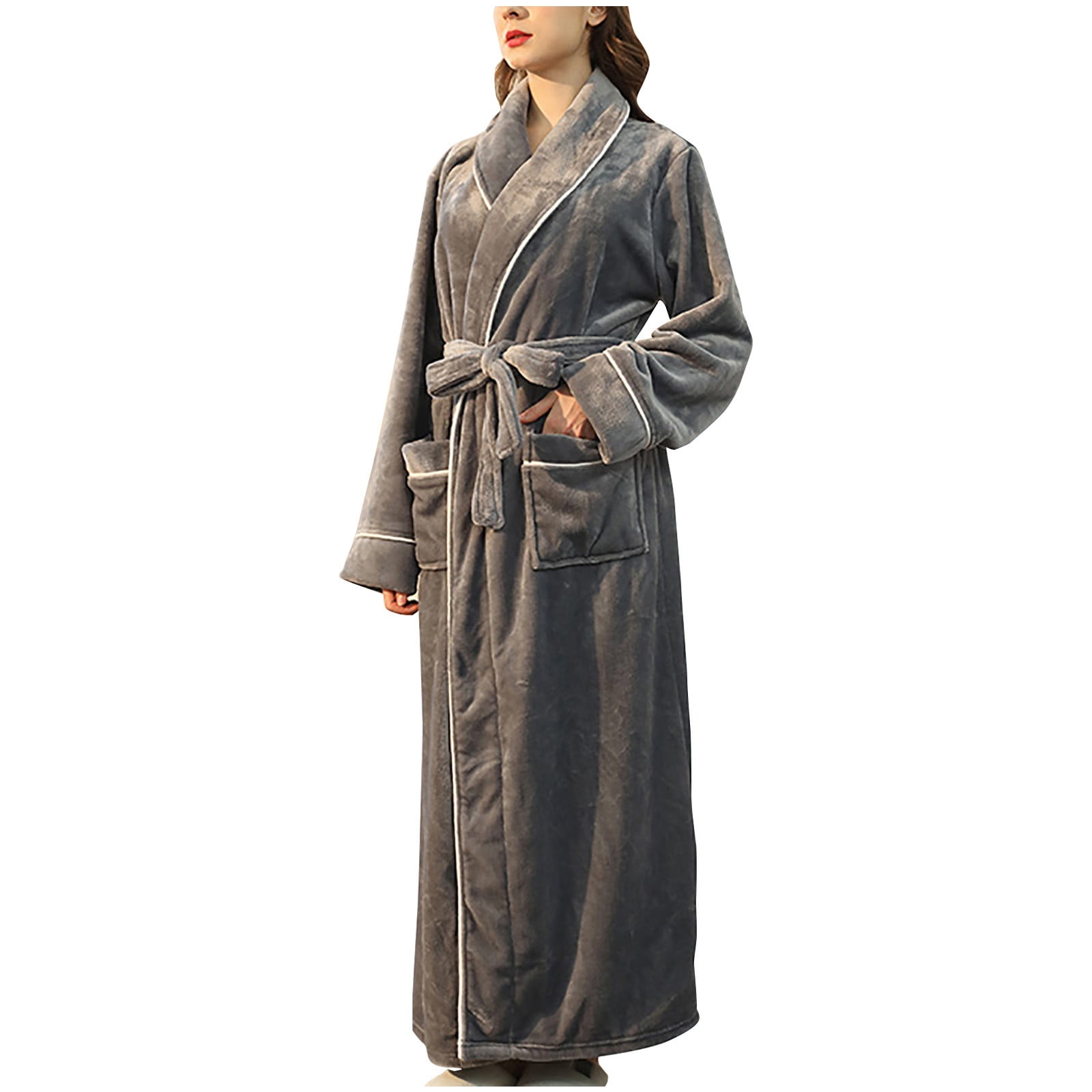 Xmmswdla Womens Bathrobe Ladies Fleece Plush Warm Long Robes Fleece