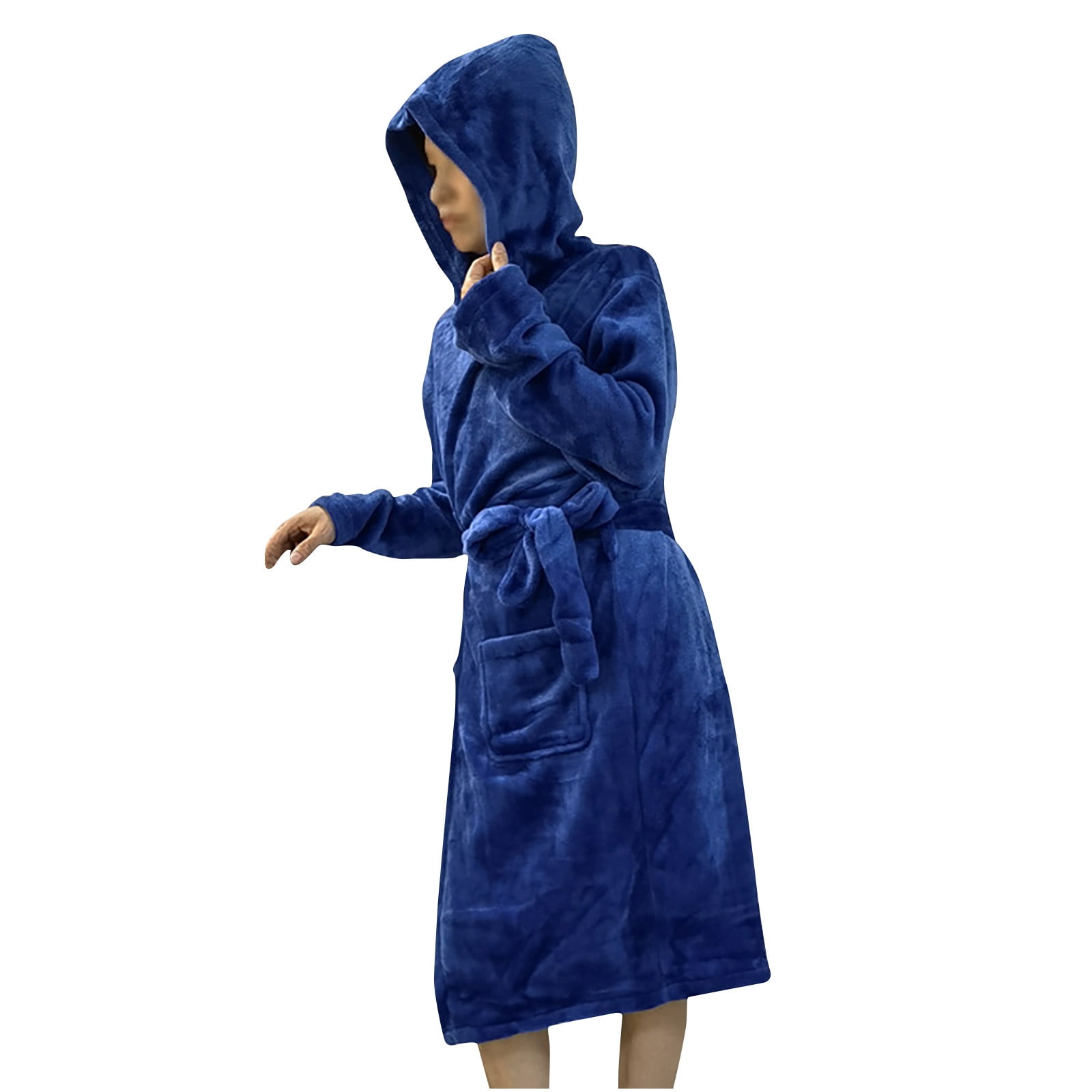 XMMSWDLA Womens Fleece Hooded Robes Plush Long Bathrobes Soft Comfy ...
