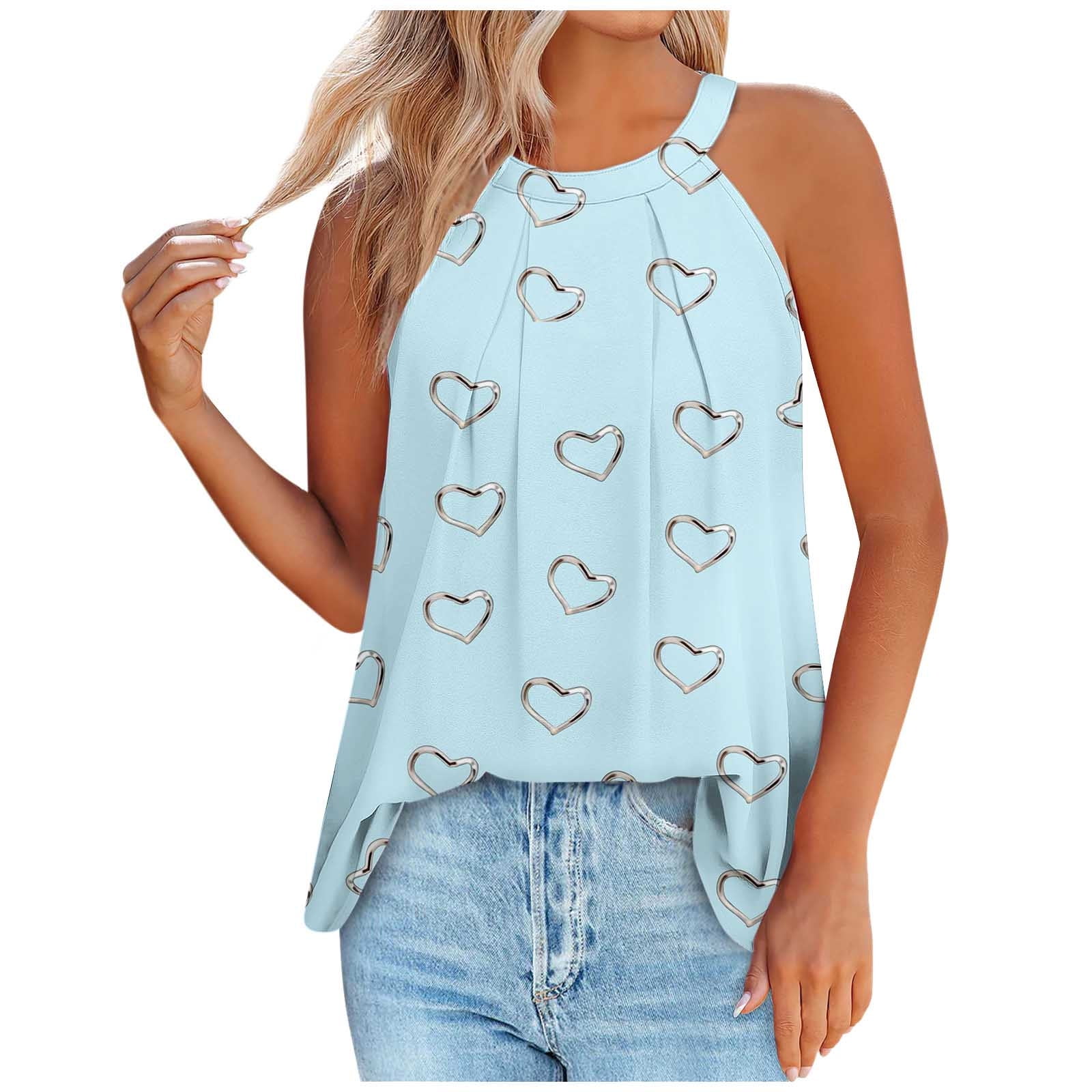 XMMSWDLA Womens Halter Tops Casual Sleeveless Tank Tops Pleated Vest ...