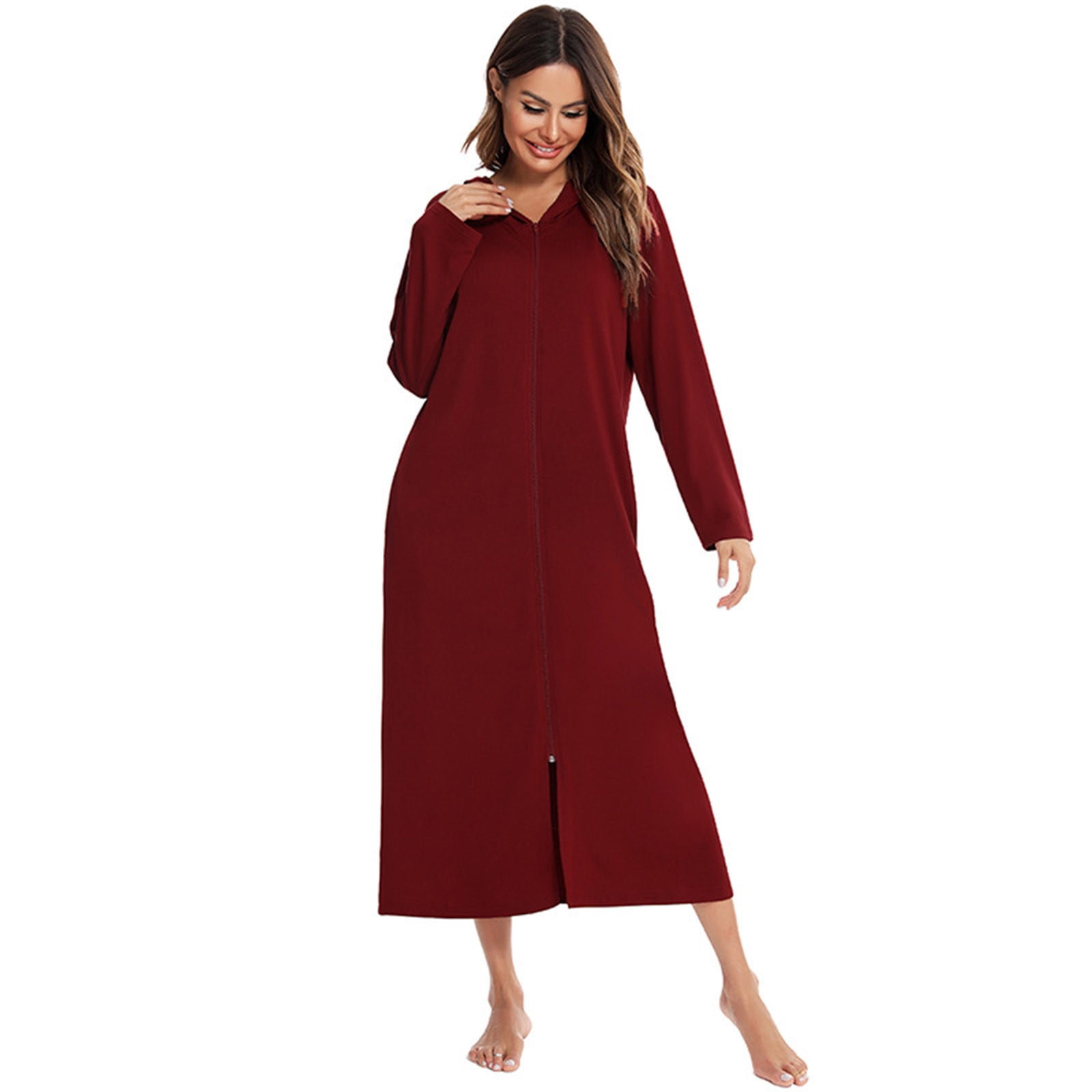 Xmmswdla Womens Long Hooded Bathrobe Fleece Full Length Bathrobe With