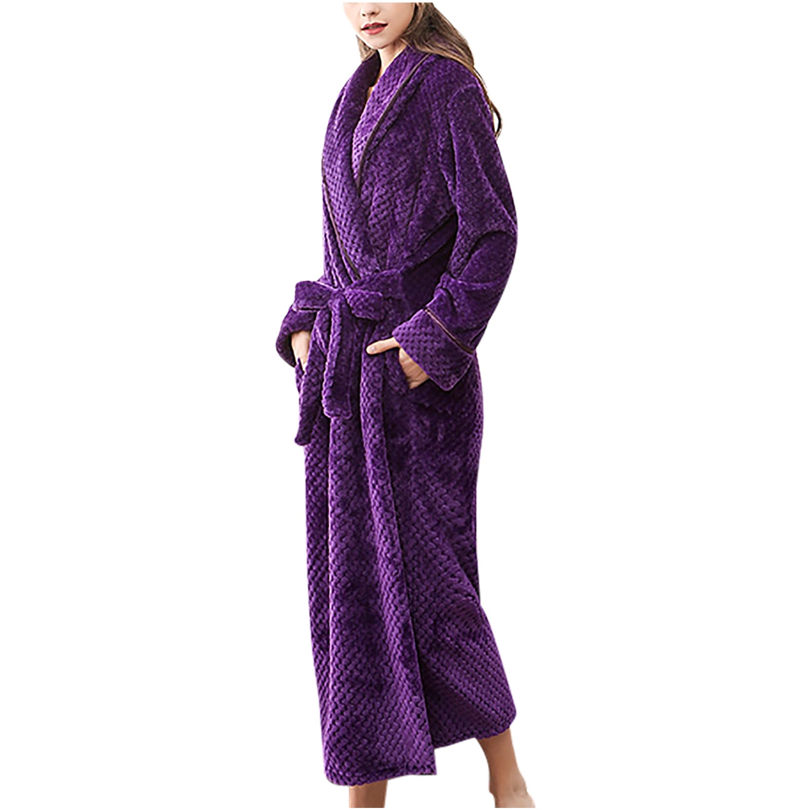 Xmmswdla Womens Robes Plush Fleece Hooded Bathrobe Thick Nightgown With