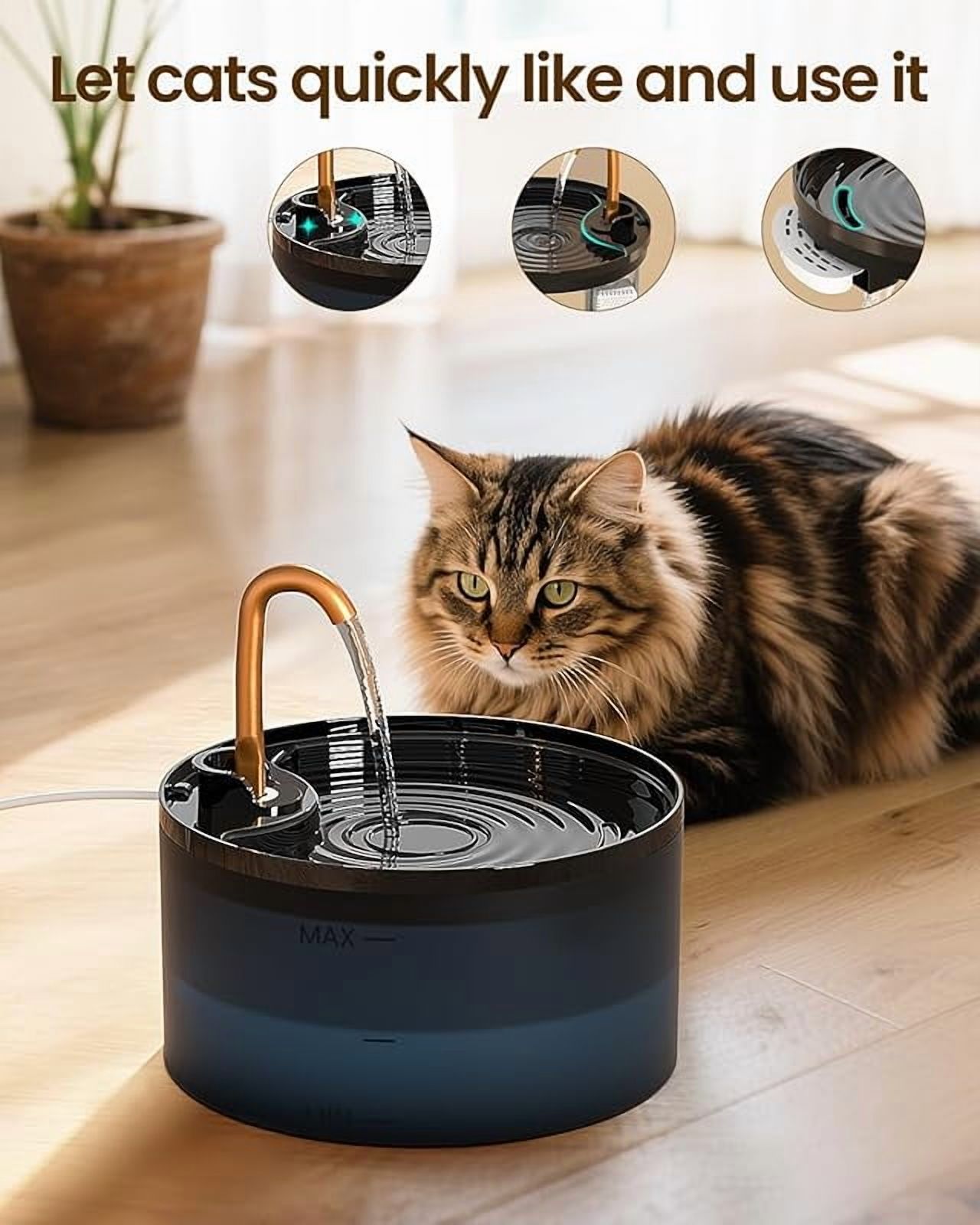 XMS Cat Water Fountain, 71oz/2.1L Cat Fountain for Drinking with Copper ...