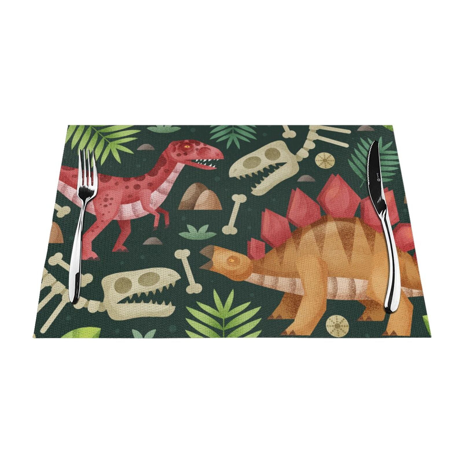 XMXT 1 Pcs PVC Woven Placemats, Cartoon Style Dinosaurs Stain Resistant ...