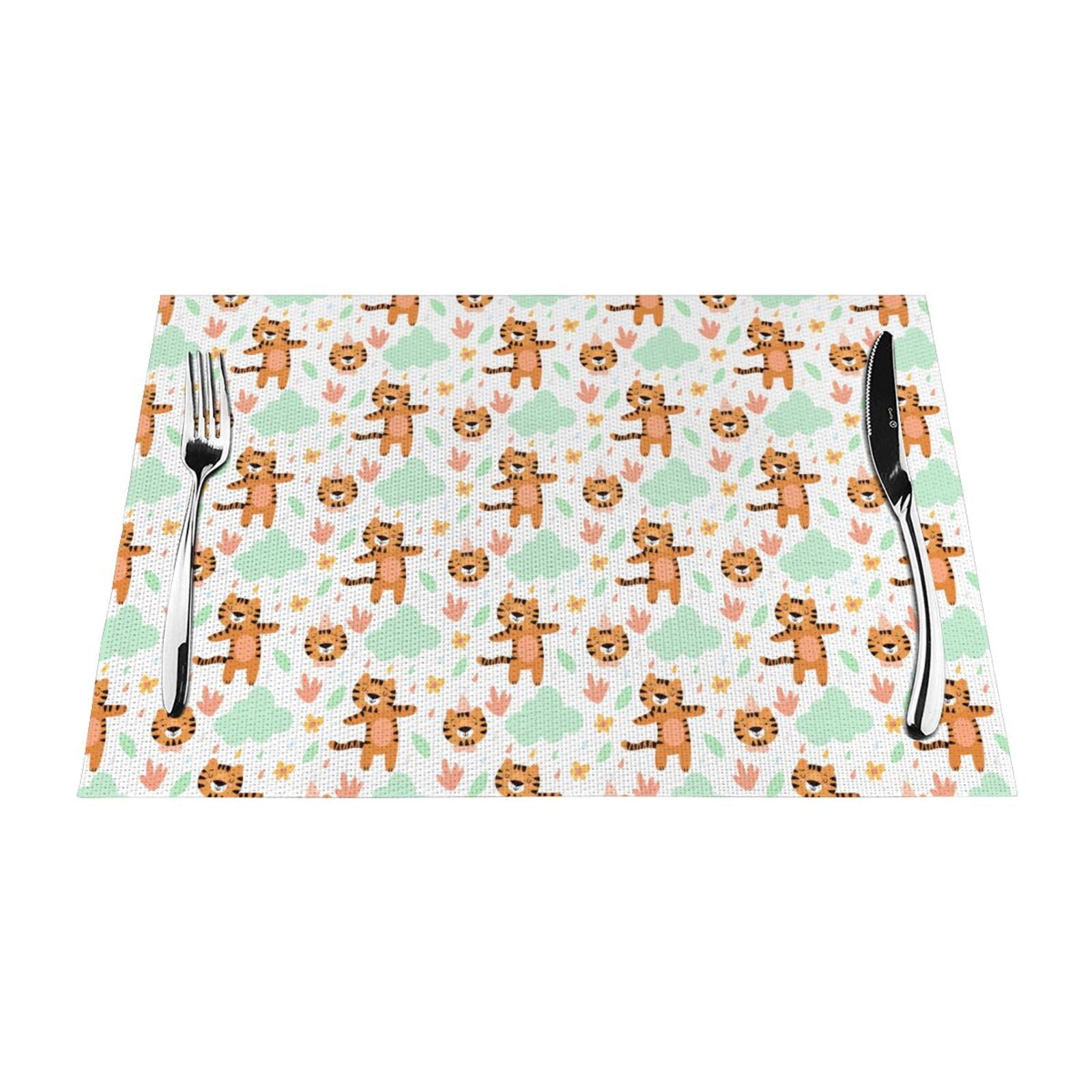XMXT 1 Pcs PVC Woven Placemats, Cartoon Tiger of Sport Stain Resistant ...