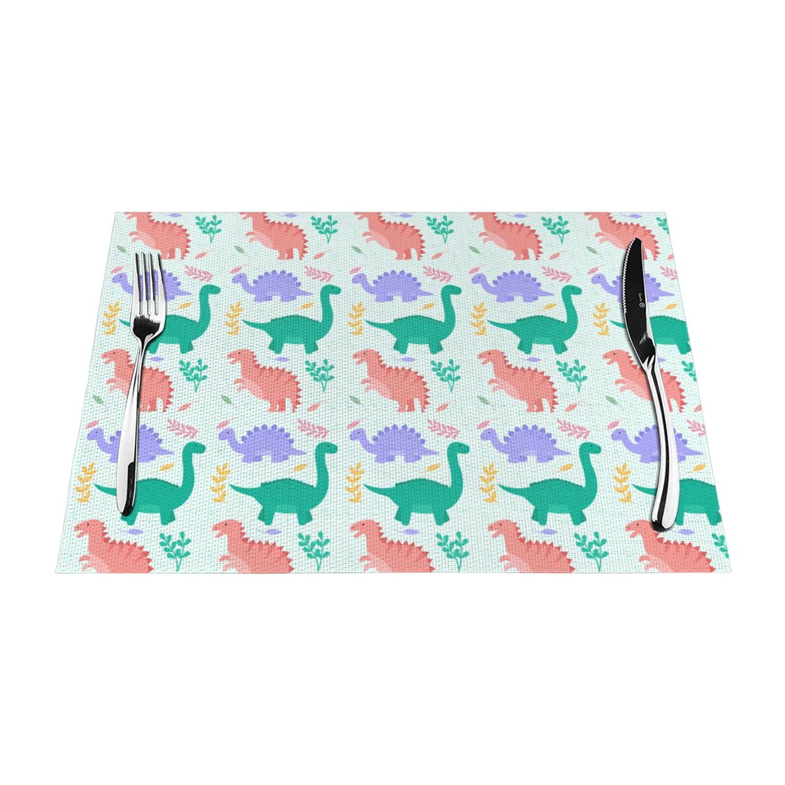 XMXT 1 Pcs PVC Woven Placemats, Colorful Cartoon Dinosaur Design Stain ...