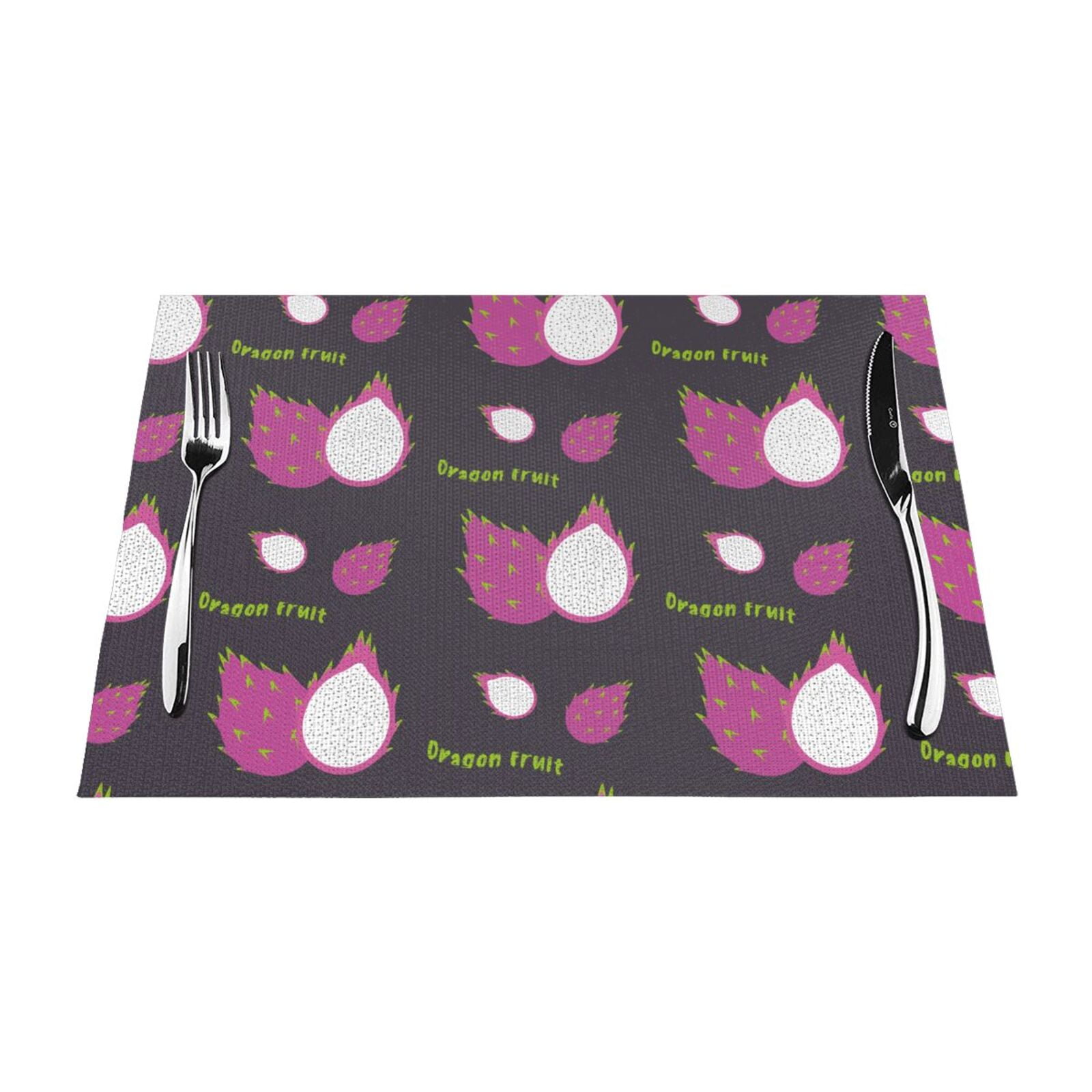 XMXT 1 Pcs PVC Woven Placemats, Cute Cartoon Dragon Fruit Stain ...