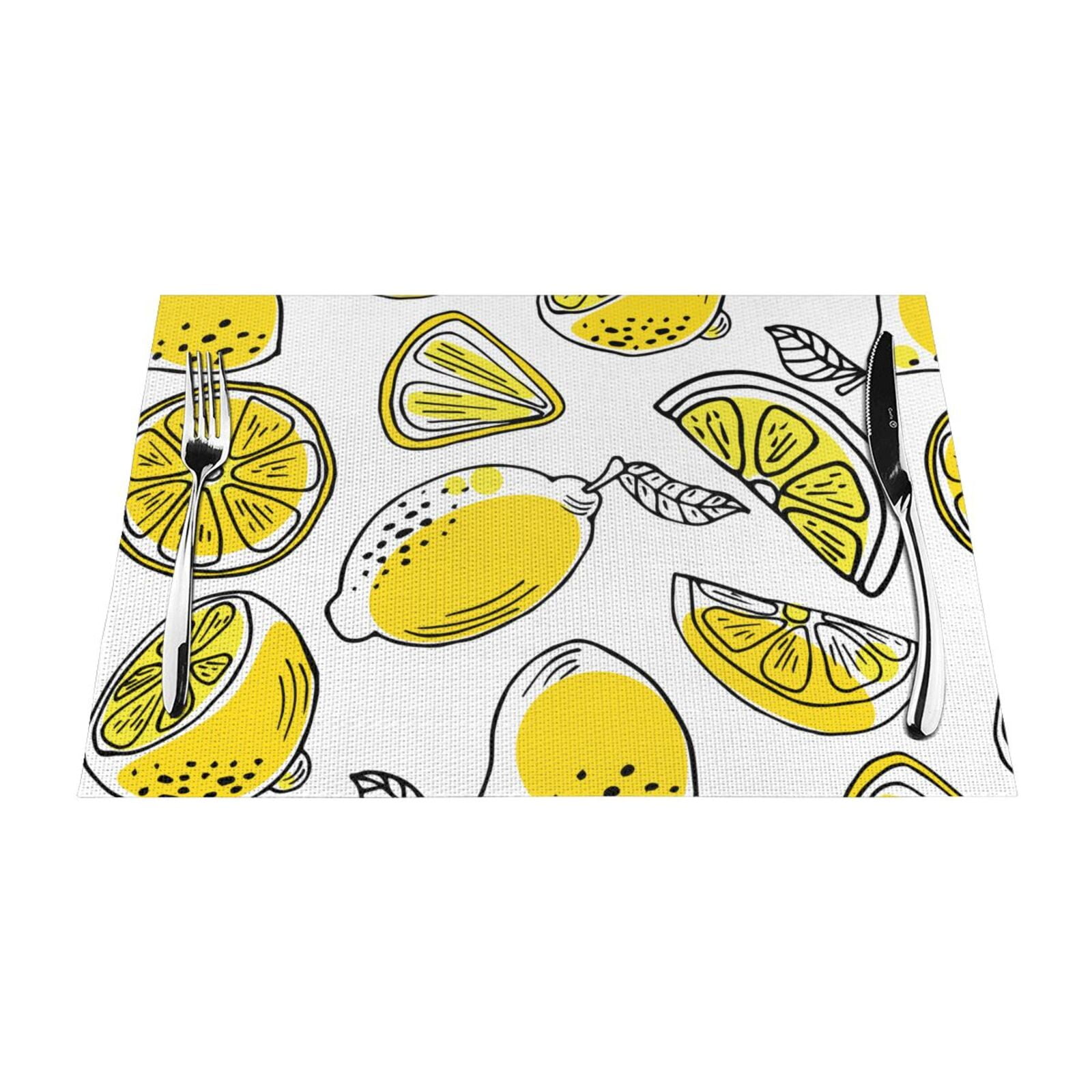 XMXT 1 Pcs PVC Woven Placemats, Lemon Decorative Line Illustration ...