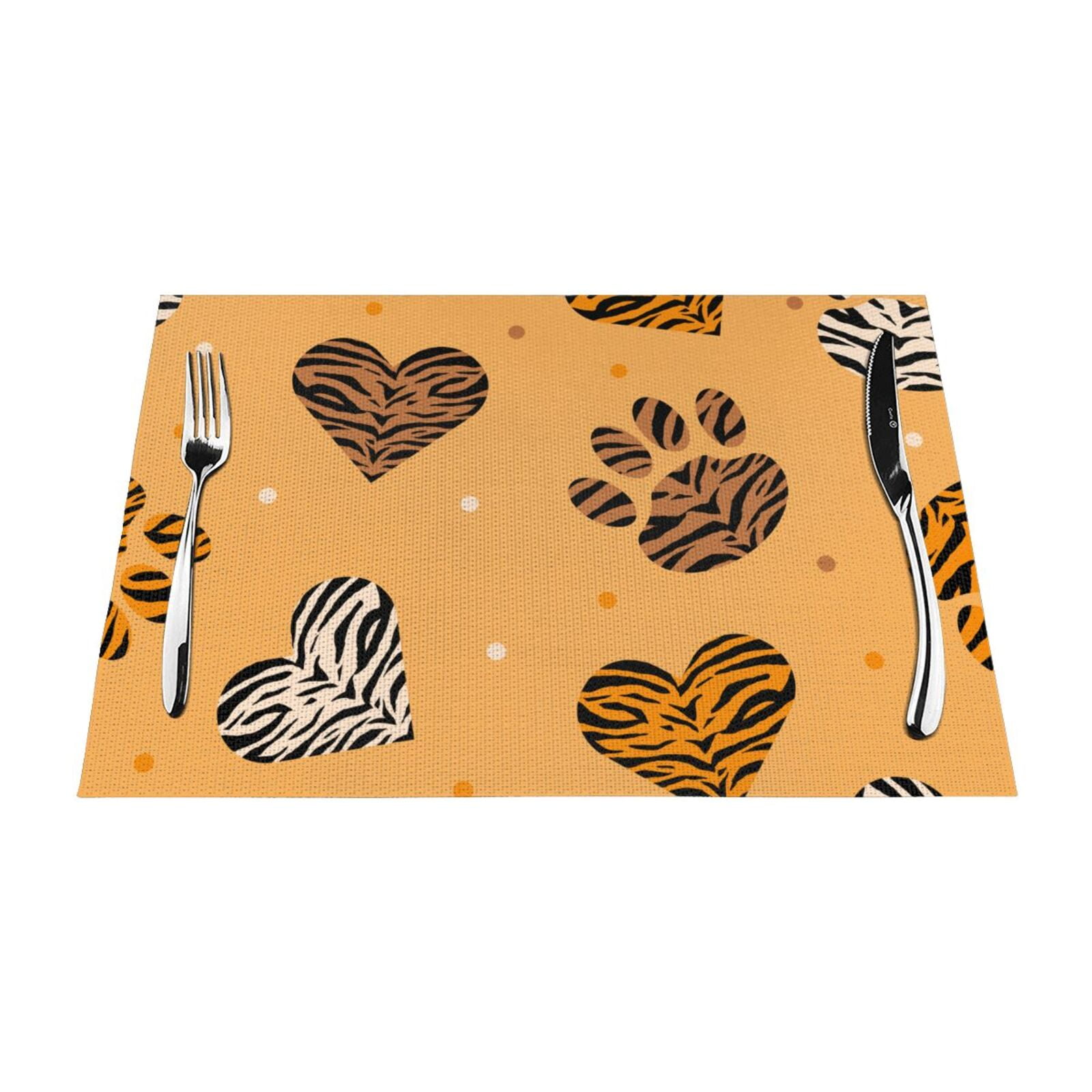 XMXT 1 Pcs PVC Woven Placemats, Leopard Print Love Paw Prints Stain ...