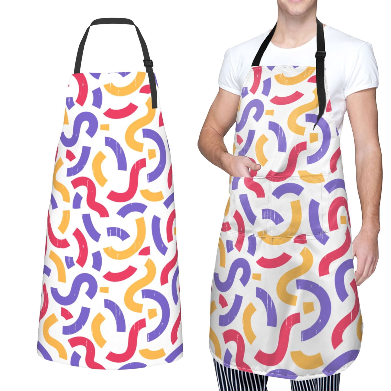 XMXT 1 Pcs Waterproof Kitchen Cooking Apron, Abstract Curved Lines ...