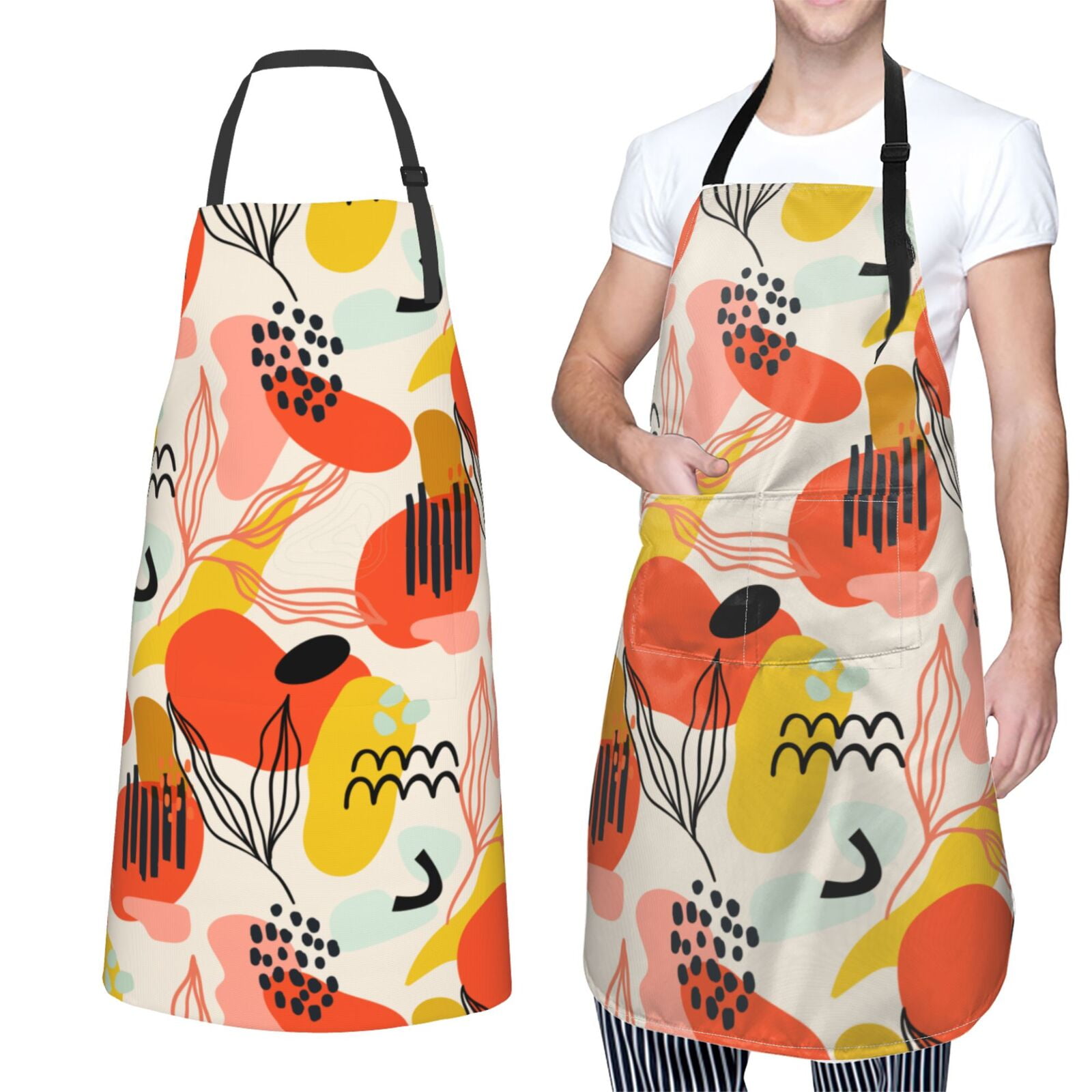 XMXT 1 Pcs Waterproof Kitchen Cooking Apron, Abstract Fruit Doodle ...
