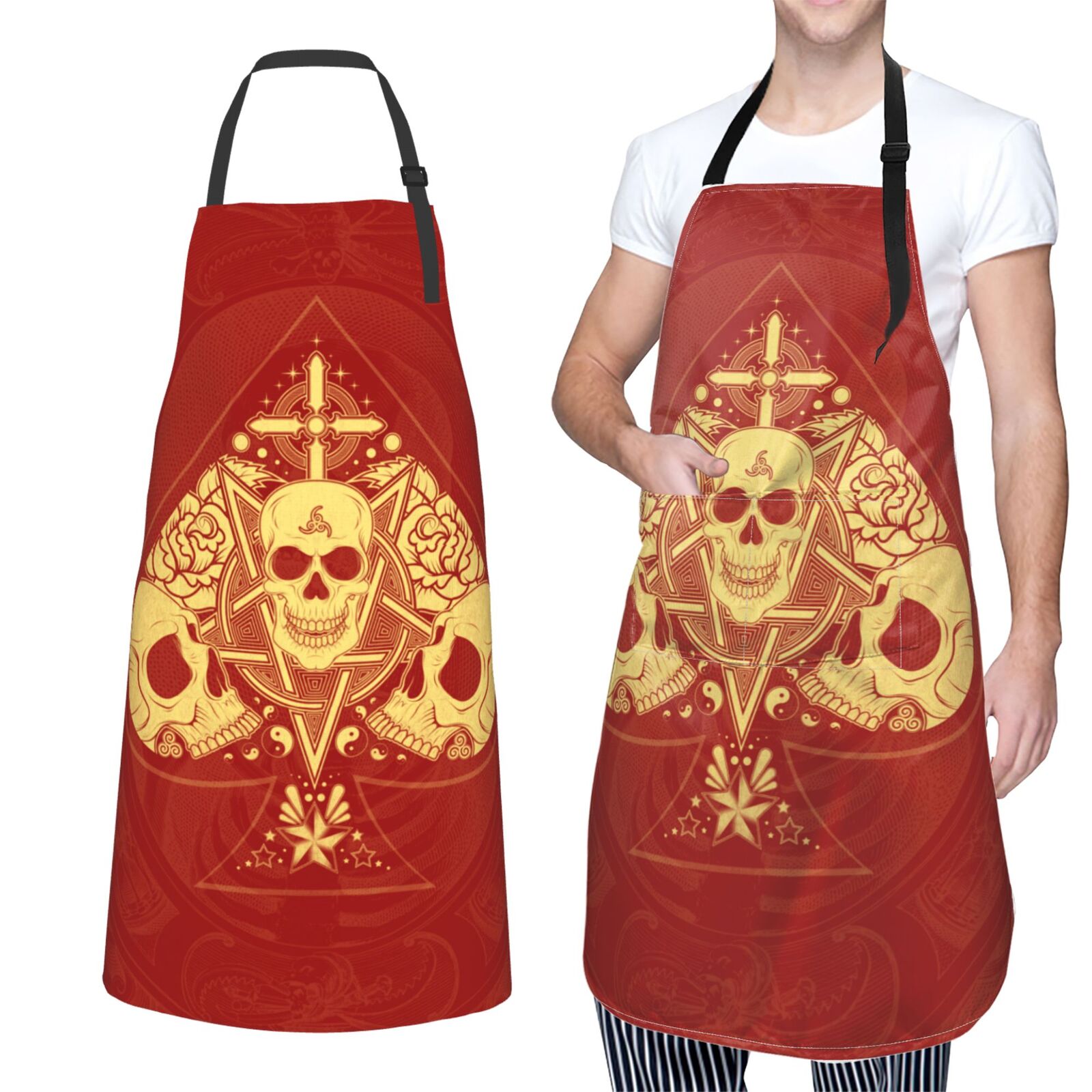 XMXT 1 Pcs Waterproof Kitchen Cooking Apron, Ace Mystery Skull Red ...