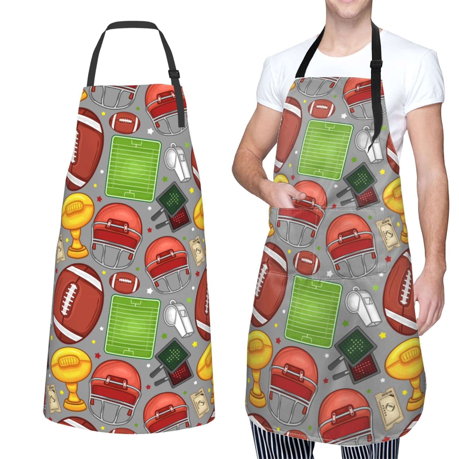 XMXT 1 Pcs Waterproof Kitchen Cooking Apron, American Football Cartoon ...