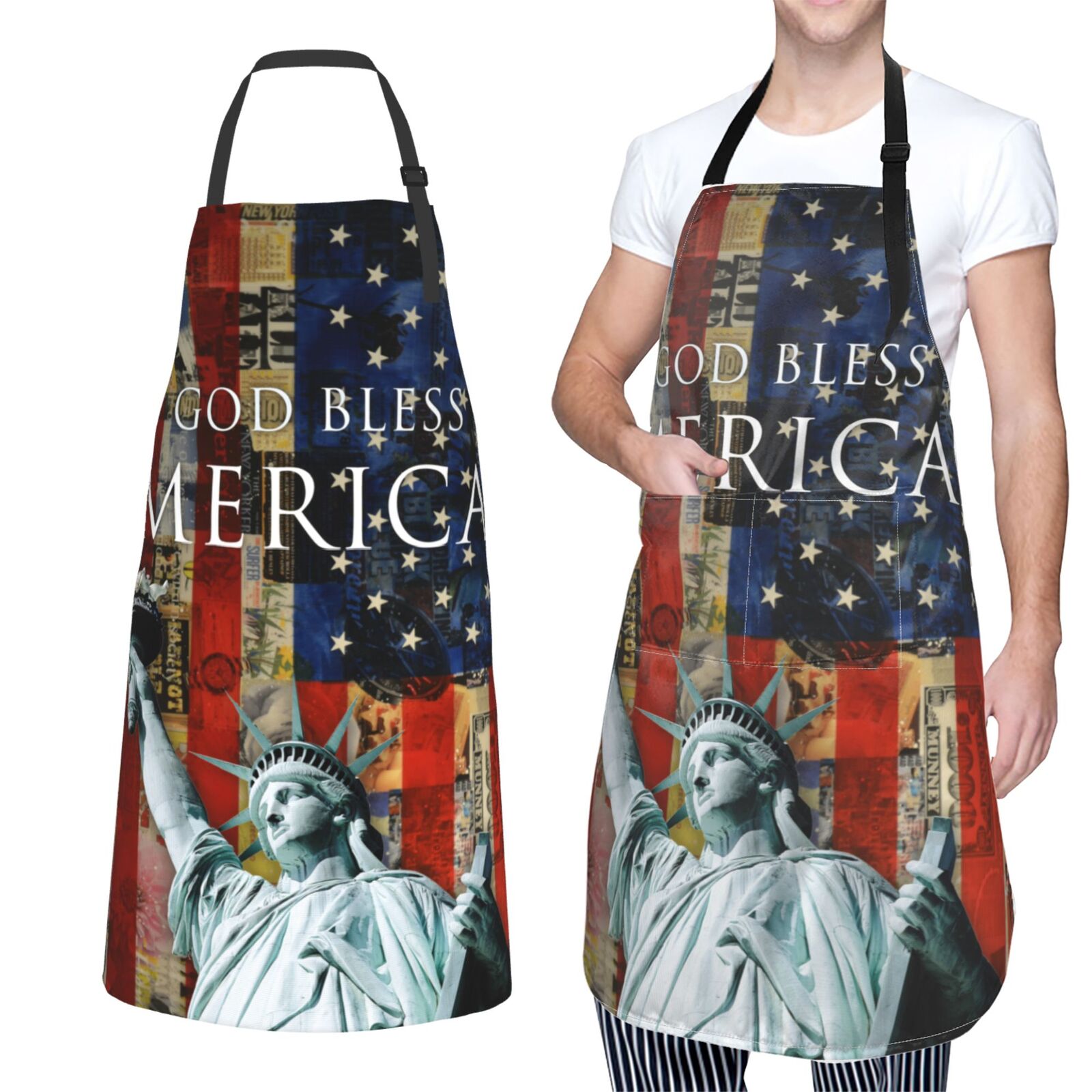 XMXT 1 Pcs Waterproof Kitchen Cooking Apron, American Lady Statue Print ...