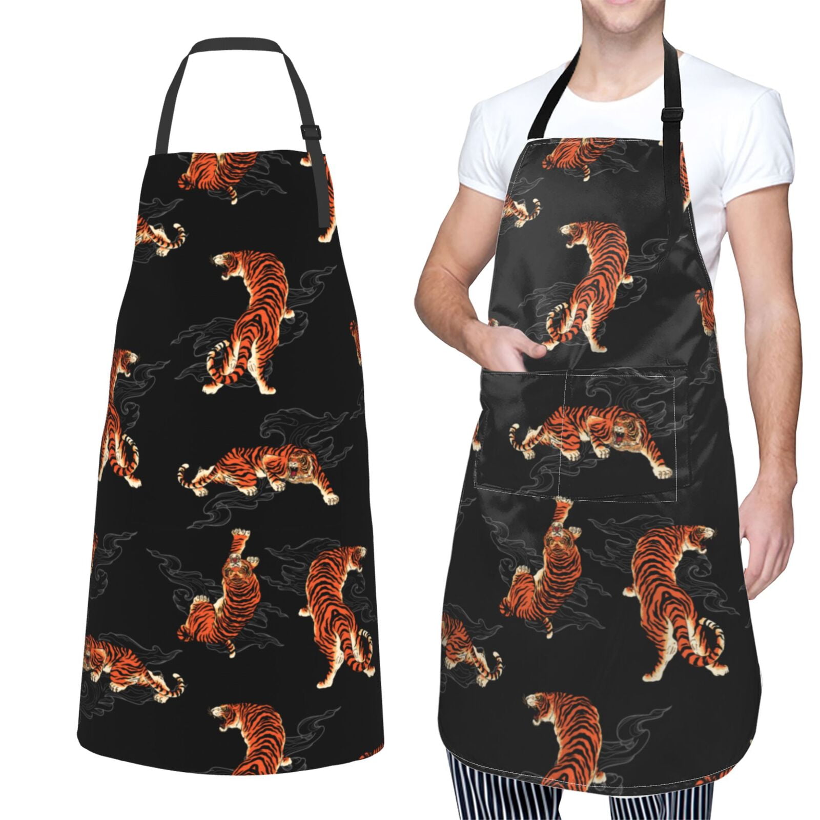XMXT 1 Pcs Waterproof Kitchen Cooking Apron, Awe-Inspiring Tiger Motif ...