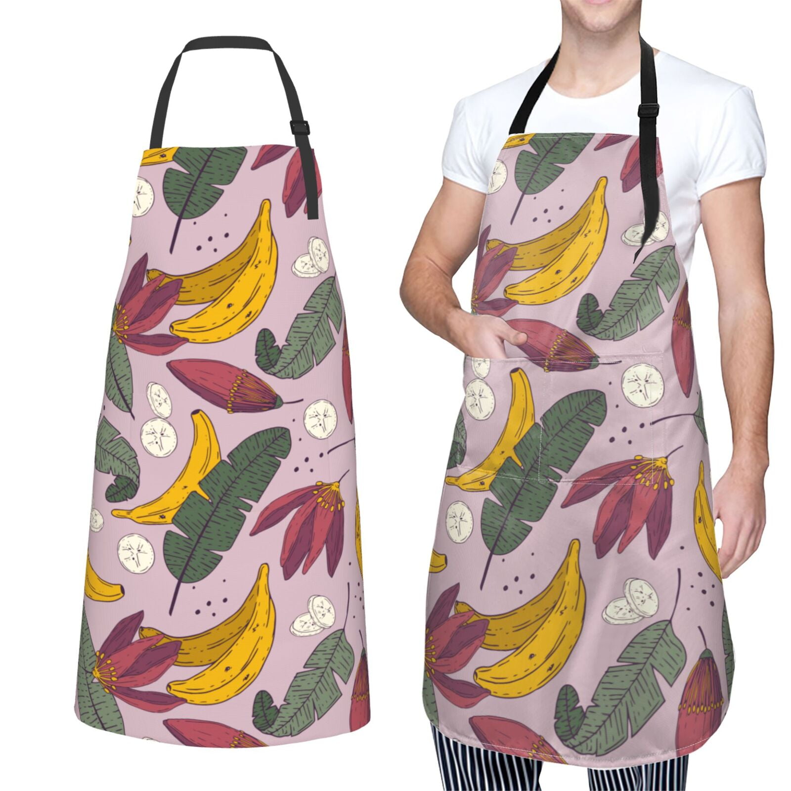 XMXT 1 Pcs Waterproof Kitchen Cooking Apron, Banana Flower Print ...