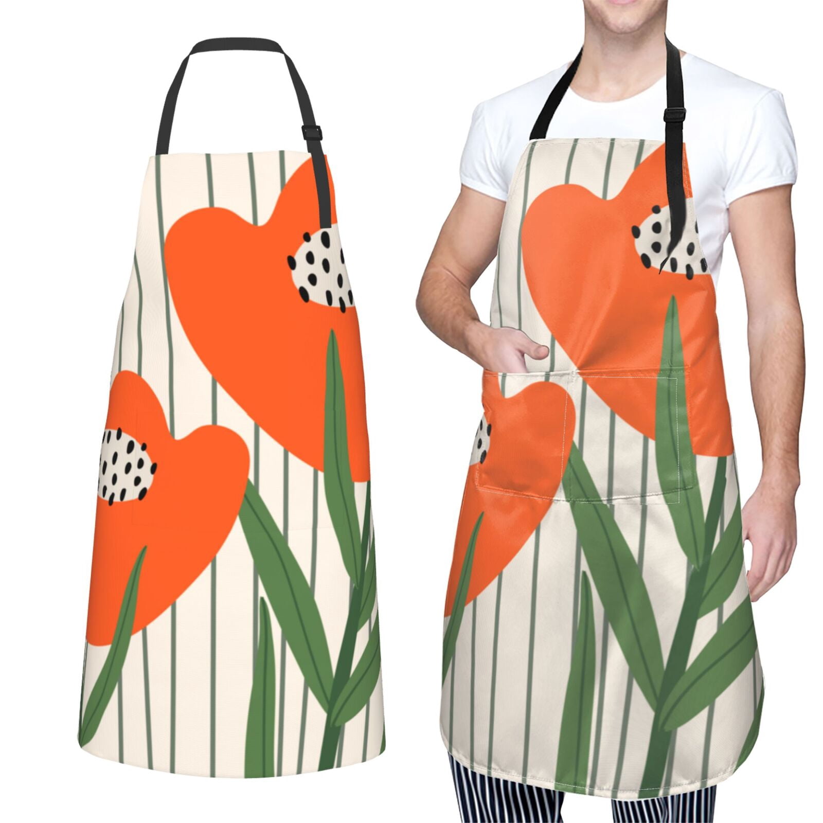 XMXT 1 Pcs Waterproof Kitchen Cooking Apron, Blooming Orange Flowers ...