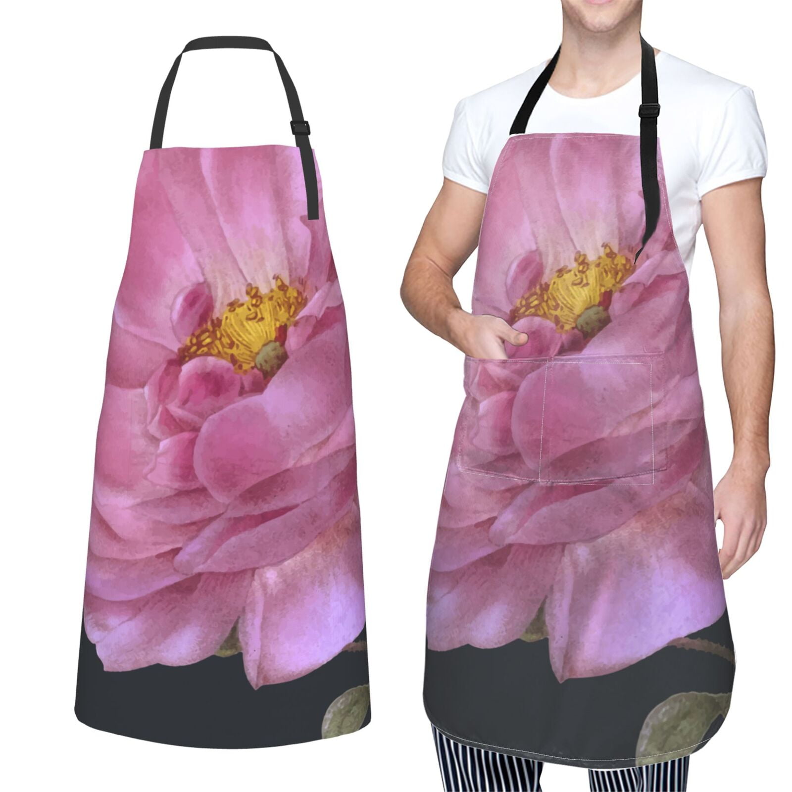 XMXT 1 Pcs Waterproof Kitchen Cooking Apron, Blooming Realistic Flowers ...