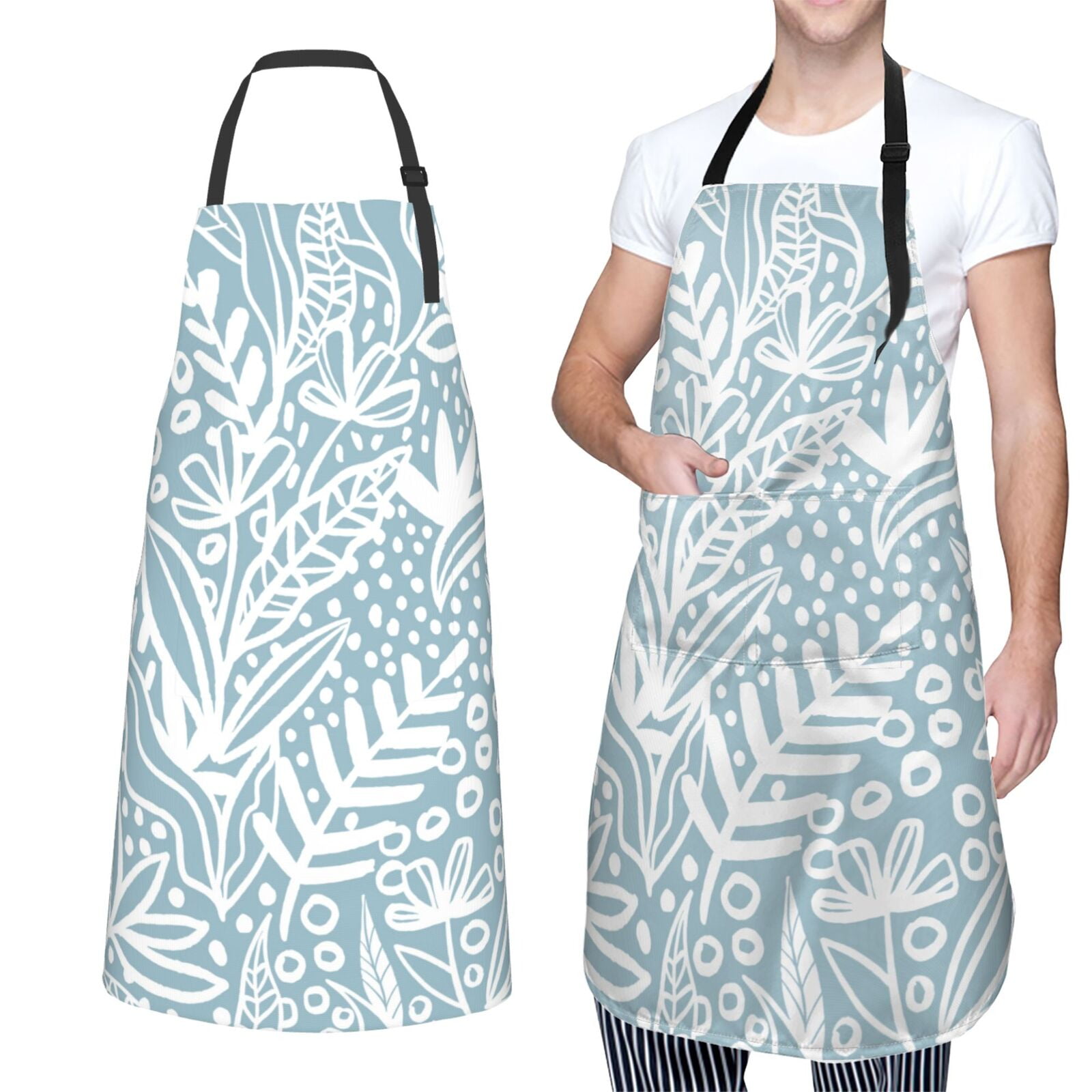 XMXT 1 Pcs Waterproof Kitchen Cooking Apron, Blue Floral Pattern ...