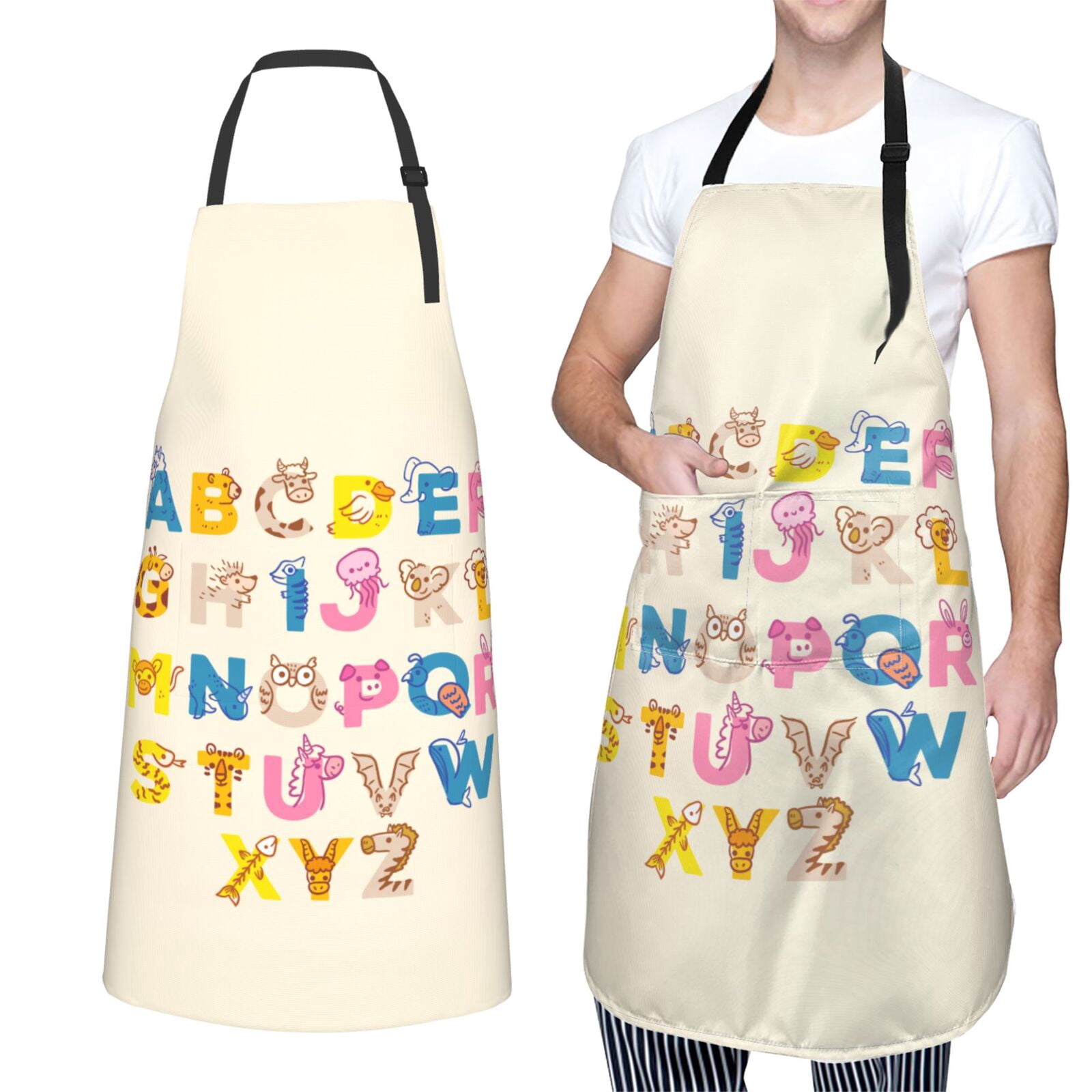 XMXT 1 Pcs Waterproof Kitchen Cooking Apron, Cartoon Alphabet Animal ...