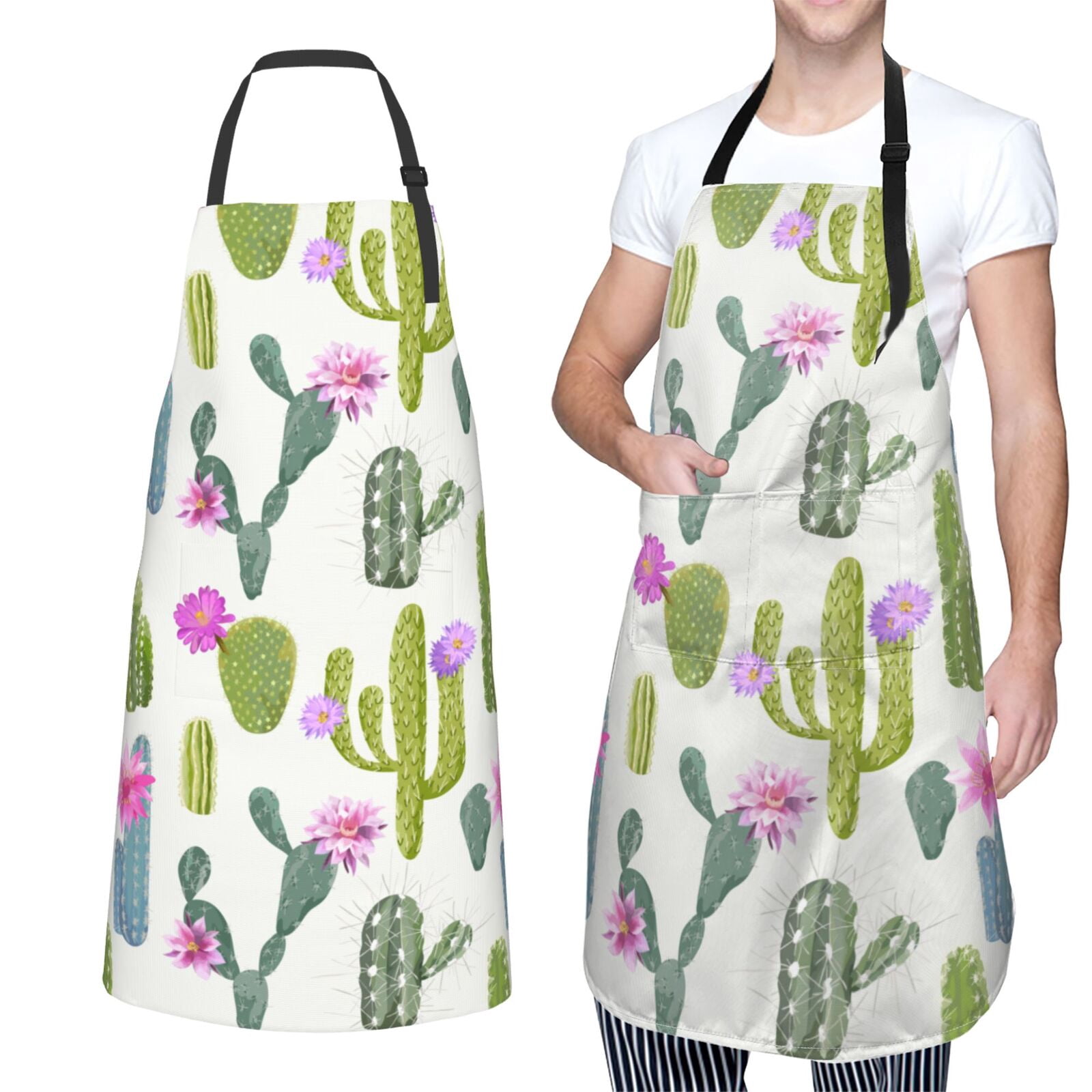 XMXT 1 Pcs Waterproof Kitchen Cooking Apron, Cartoon Cactus Floral ...