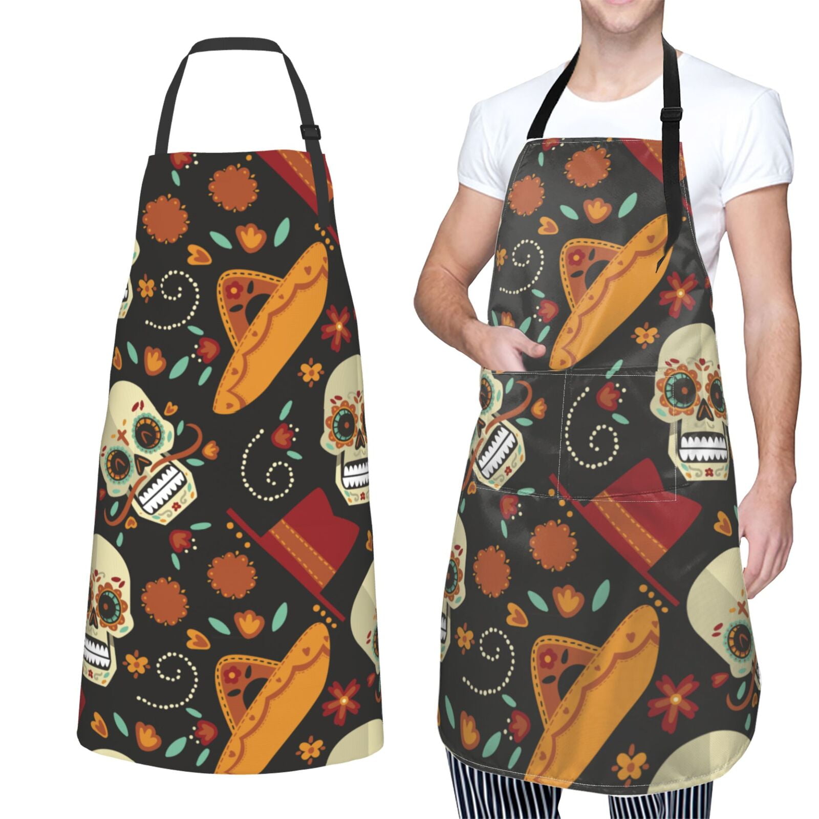 XMXT 1 Pcs Waterproof Kitchen Cooking Apron, Cartoon Cowboy Hat Skull ...