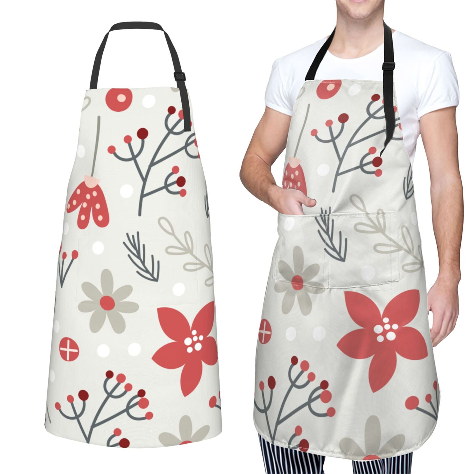 XMXT 1 Pcs Waterproof Kitchen Cooking Apron, Cartoon Floral Hollyhock ...