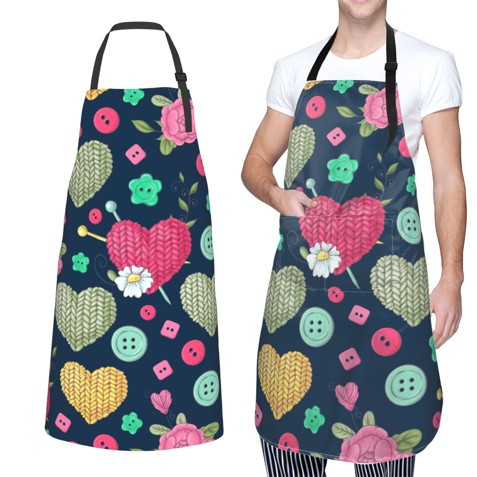 XMXT 1 Pcs Waterproof Kitchen Cooking Apron, Cartoon Knit Love Print ...