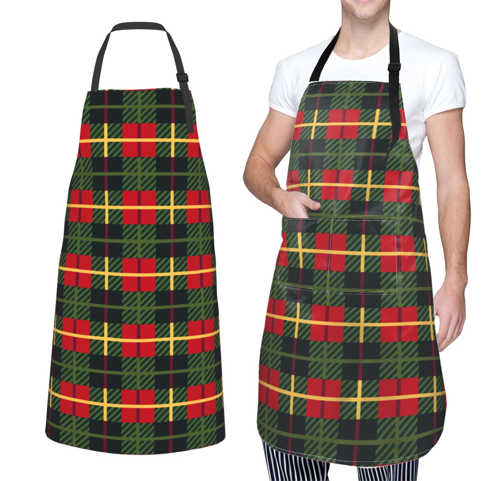 XMXT 1 Pcs Waterproof Kitchen Cooking Apron, Christmas Red Plaid ...