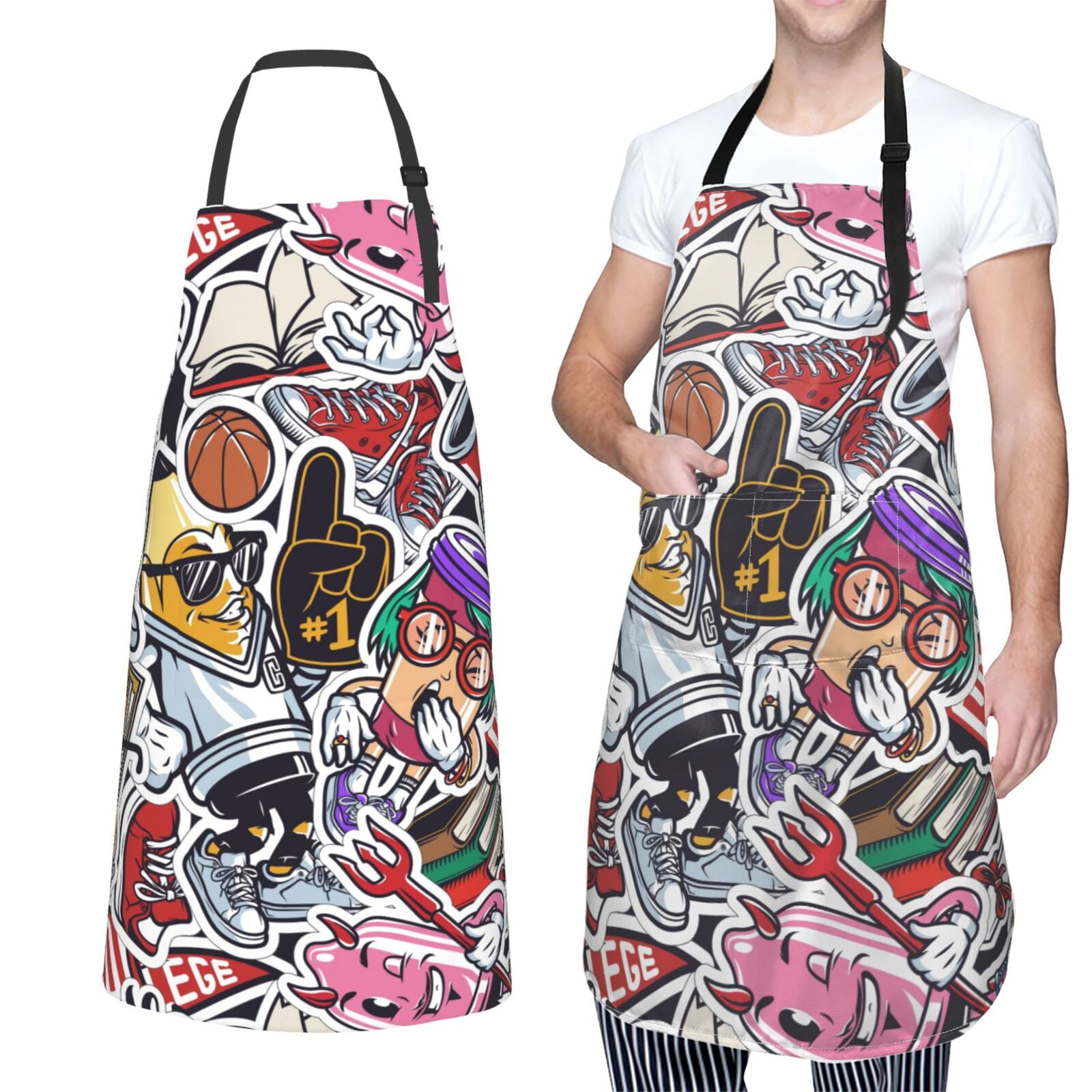 XMXT 1 Pcs Waterproof Kitchen Cooking Apron, College Colorful Graffiti ...