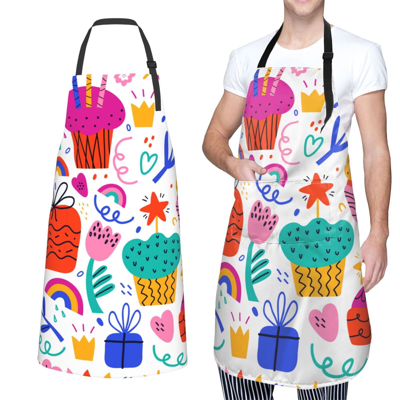 XMXT 1 Pcs Waterproof Kitchen Cooking Apron, Colorful Birthday Cakes ...