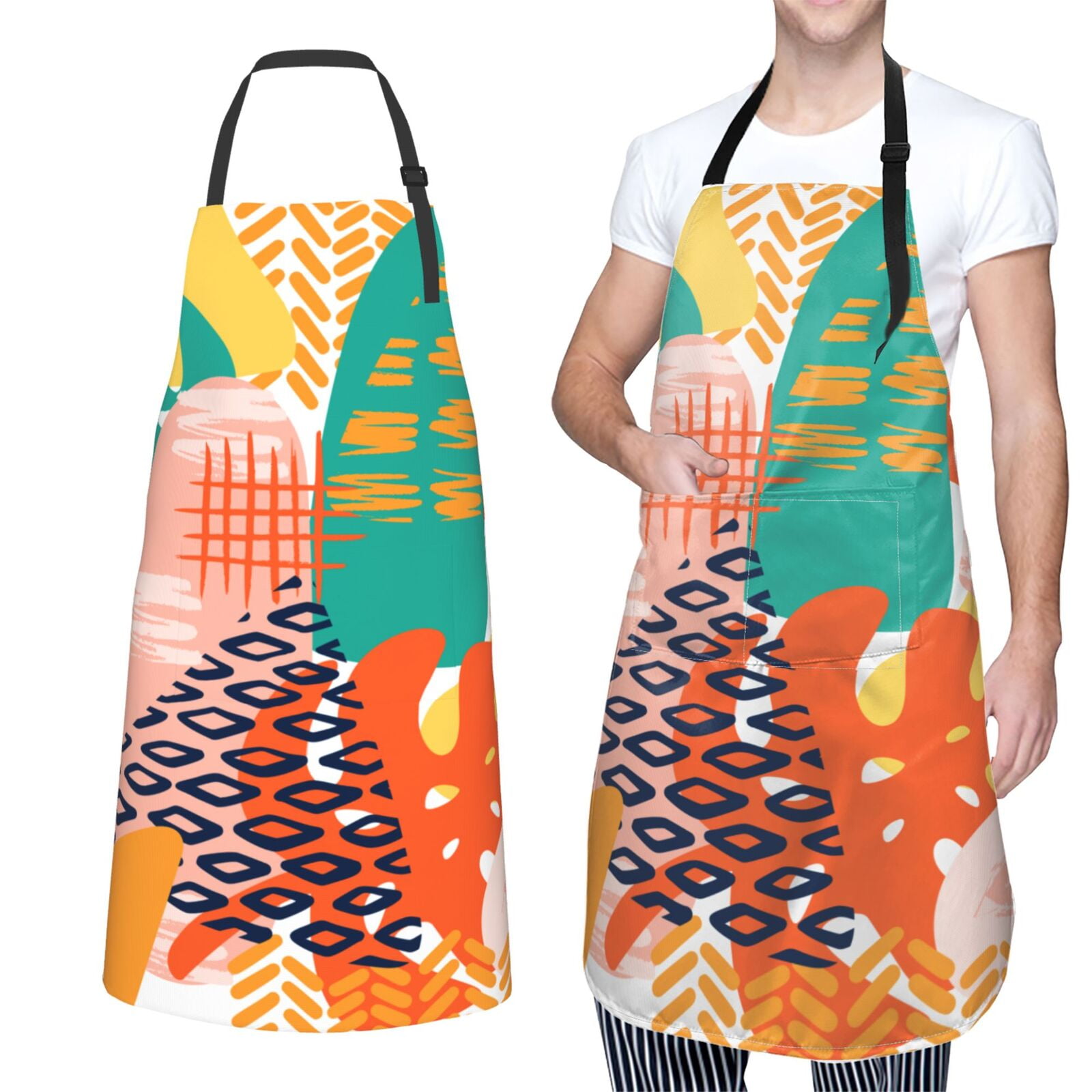 XMXT 1 Pcs Waterproof Kitchen Cooking Apron, Colorful Elements Abstract ...