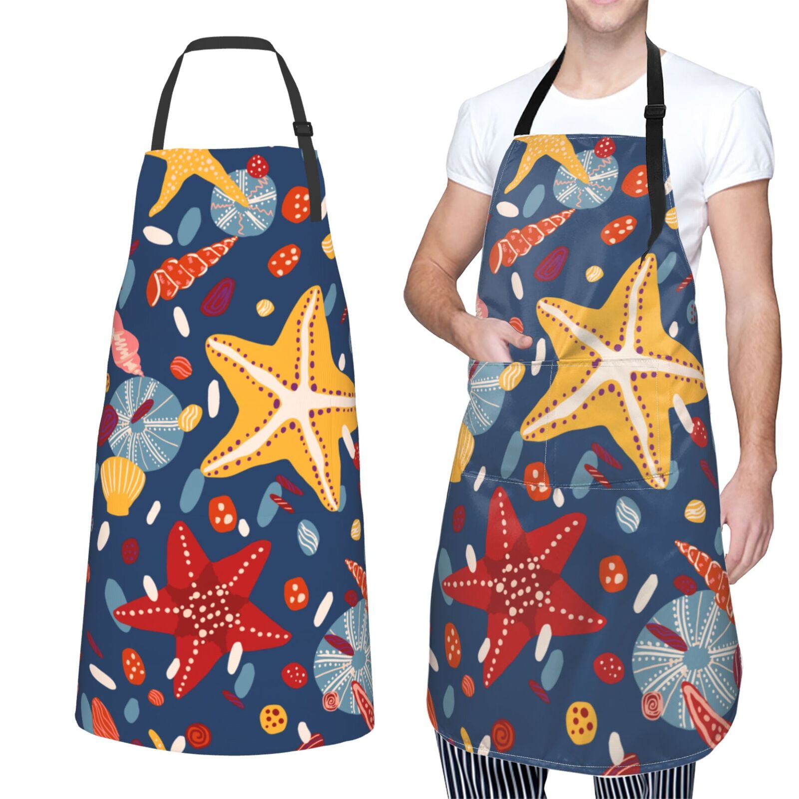 XMXT 1 Pcs Waterproof Kitchen Cooking Apron, Colorful Starfish Blue ...
