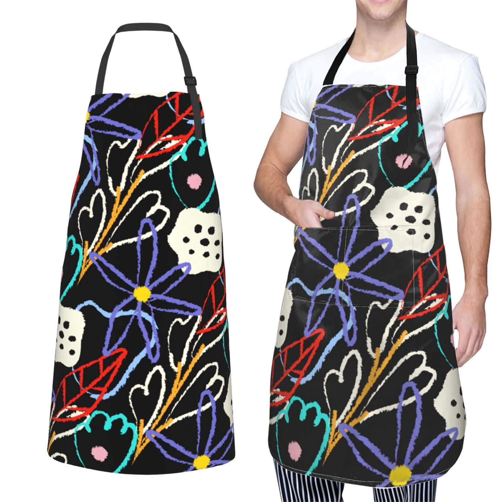 XMXT 1 Pcs Waterproof Kitchen Cooking Apron, Crayon Flower Print ...