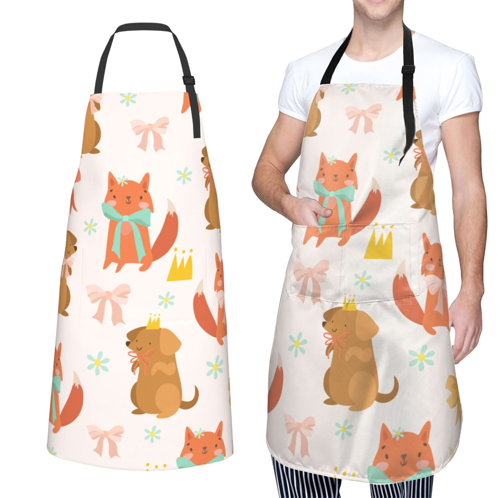 XMXT 1 Pcs Waterproof Kitchen Cooking Apron, Cute Bow Animals ...