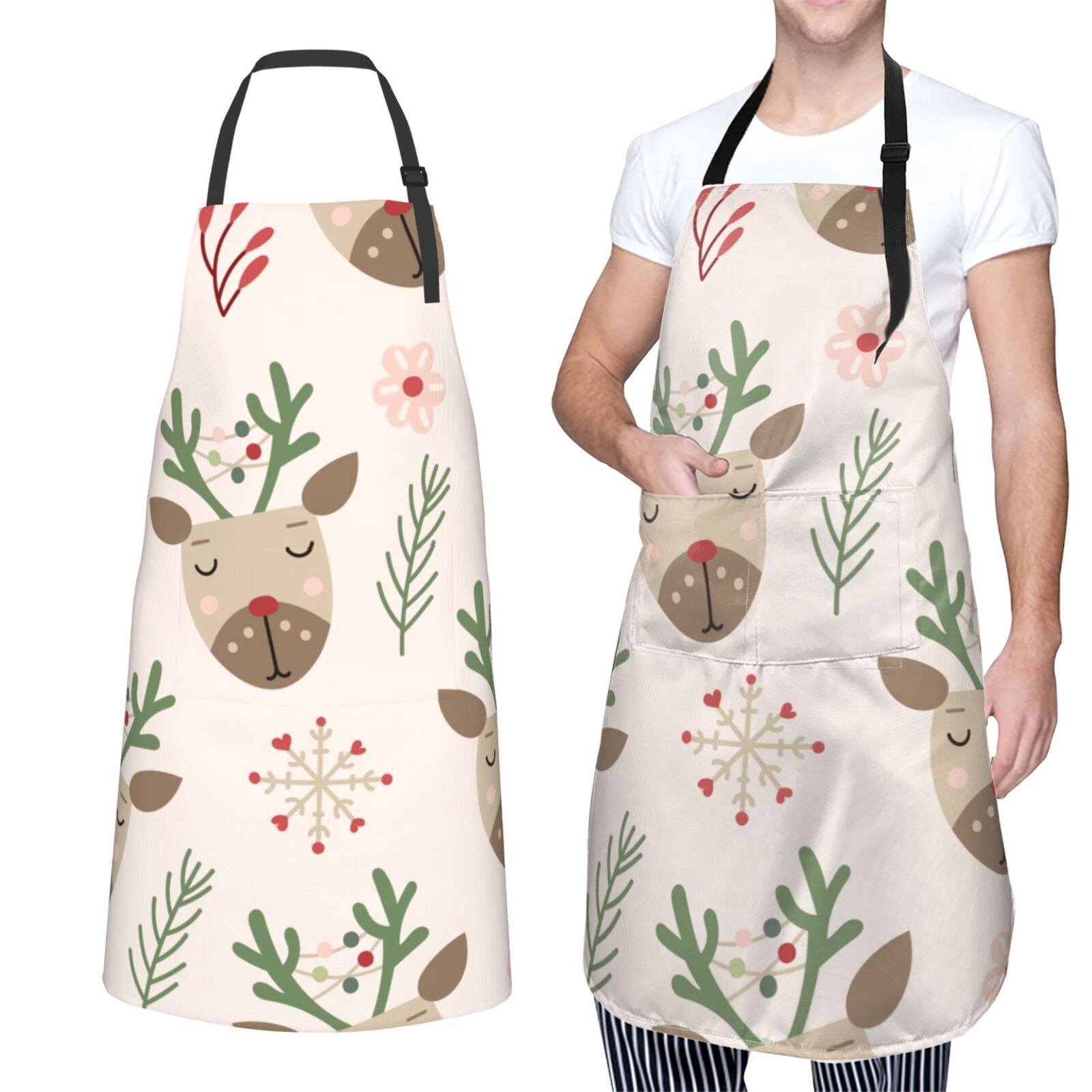 XMXT 1 Pcs Waterproof Kitchen Cooking Apron, Cute Moose Pink Print ...