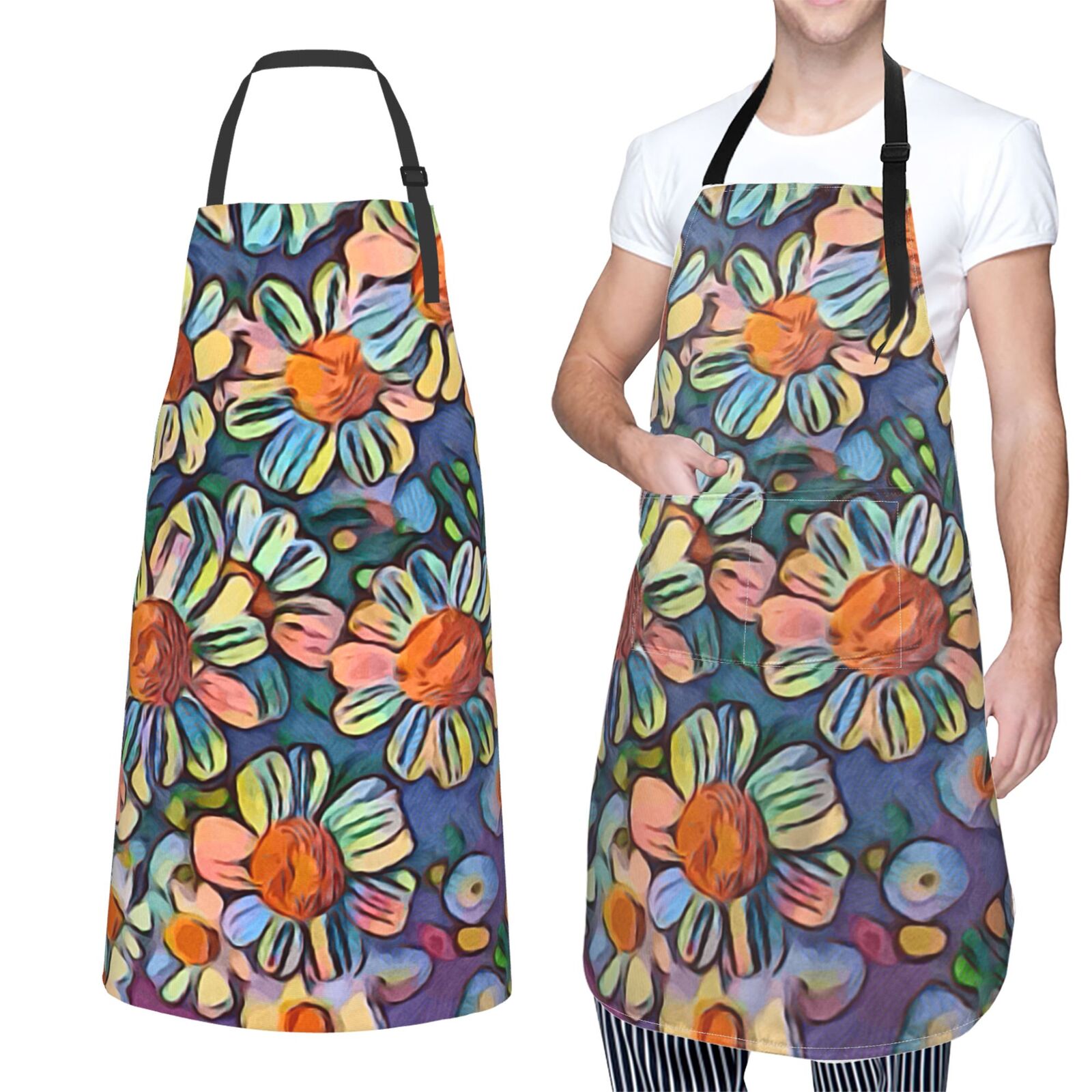 XMXT 1 Pcs Waterproof Kitchen Cooking Apron, Daisy Watercolor Print ...